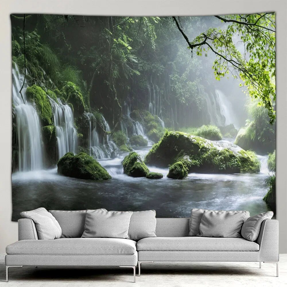 Outdoor Garden Poster Forest Waterfall Landscape Tapestry Tropical ...