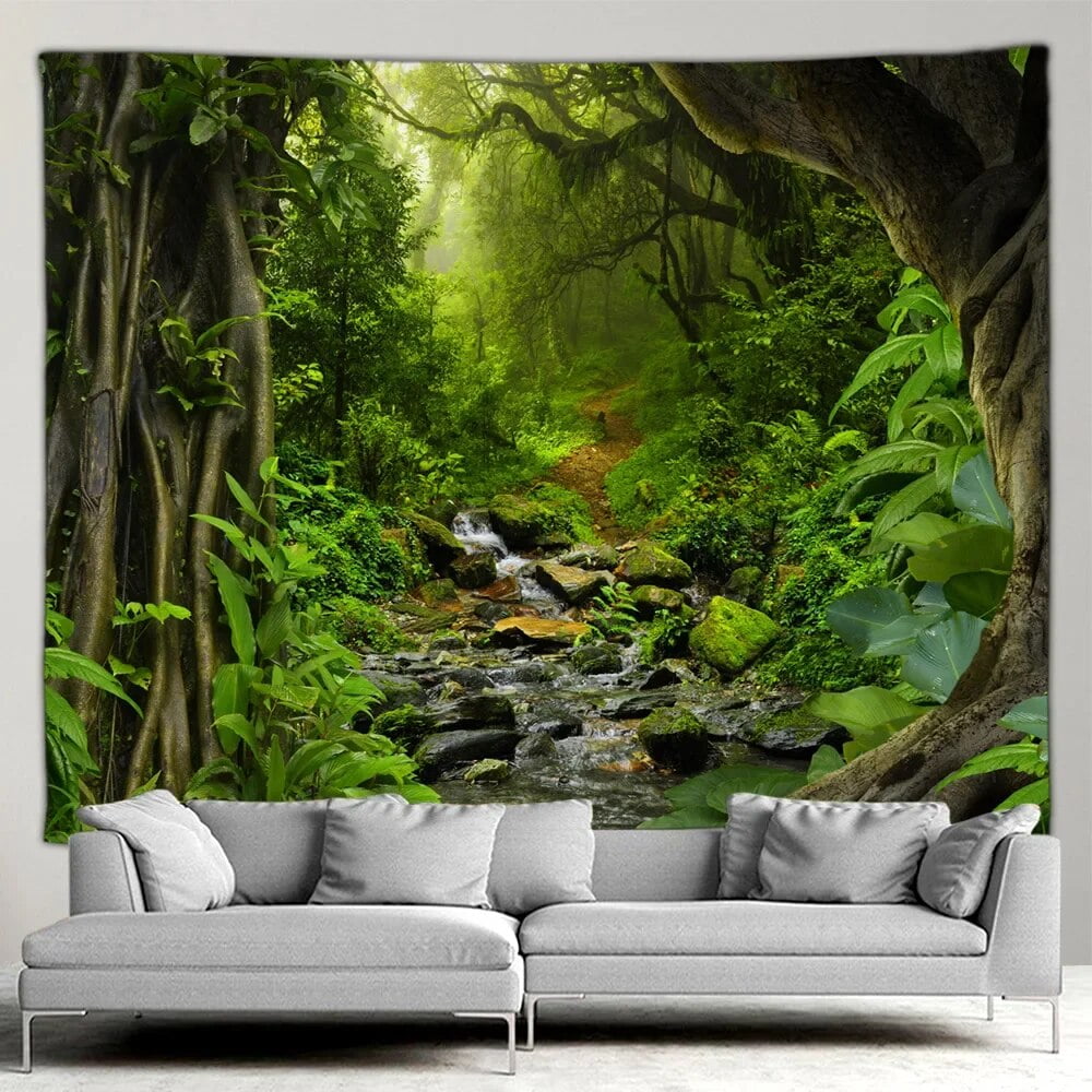 Outdoor Garden Poster Forest Waterfall Landscape Tapestry Tropical ...