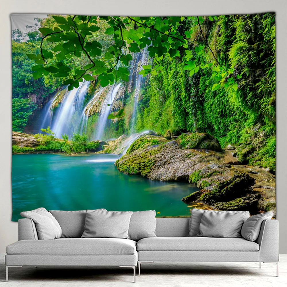 Outdoor Garden Poster Forest Waterfall Landscape Tapestry Tropical ...