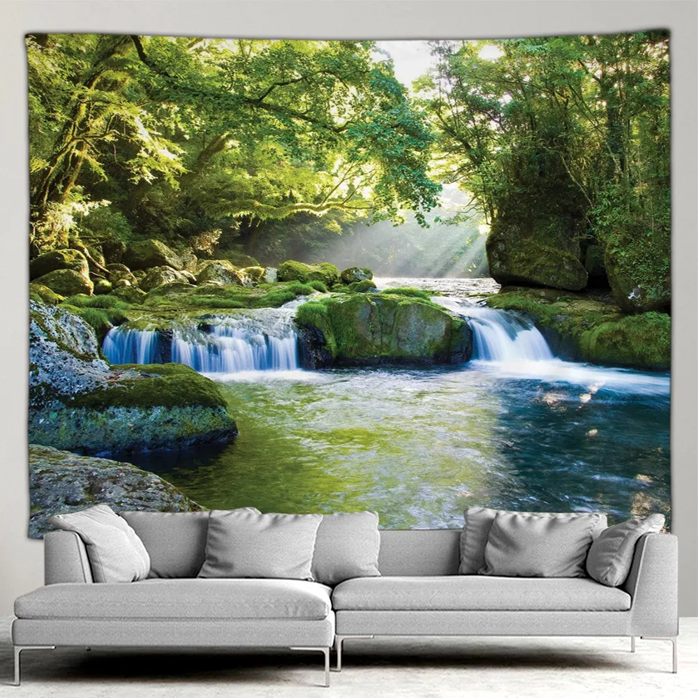 Outdoor Garden Poster Forest Waterfall Landscape Tapestry Tropical ...