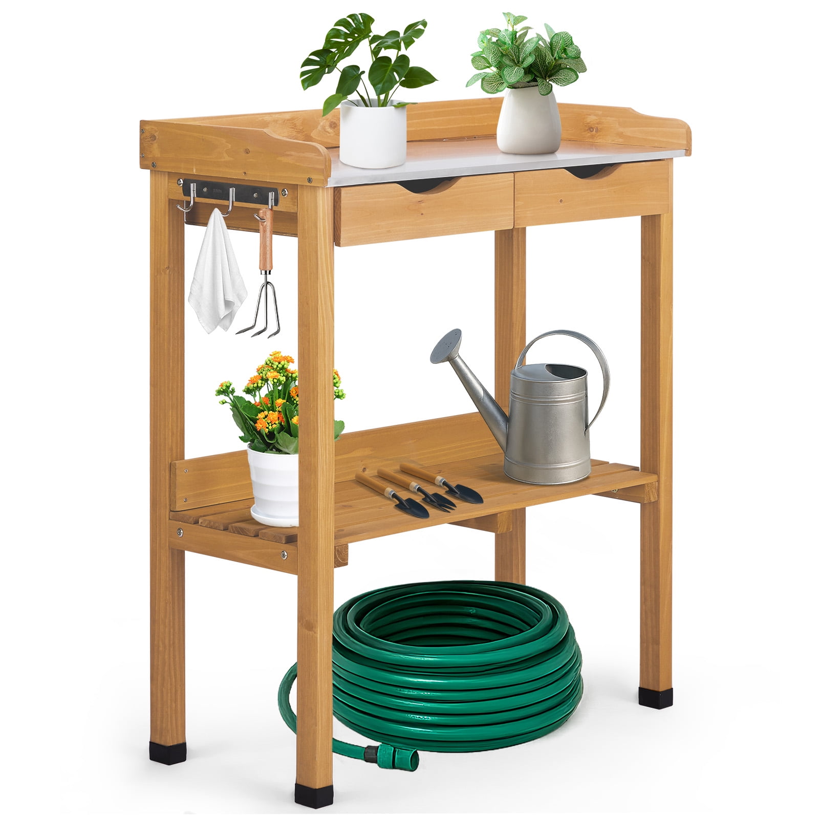 Outdoor Garden Potting Bench Table – Wooden Planting Workstation with ...