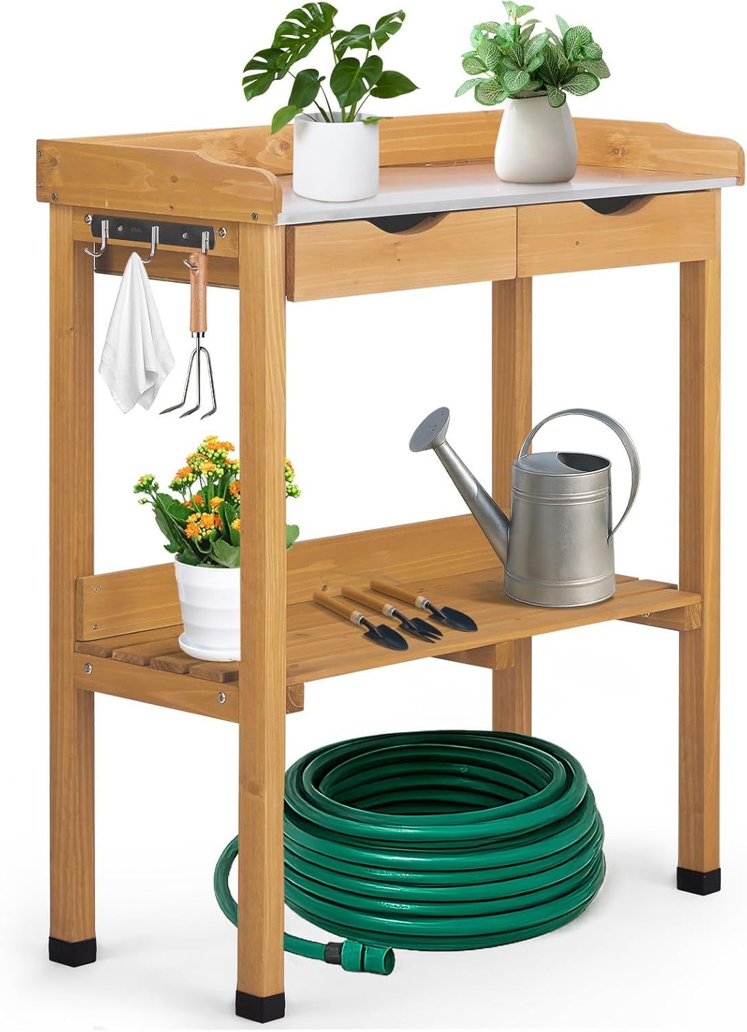 Outdoor Garden Potting Bench Table Work Bench with 2 Drawer, Storage ...