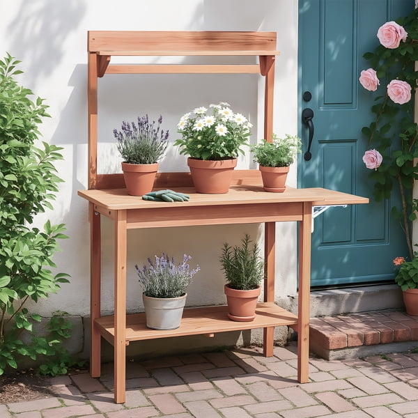 Outdoor Garden Potting Bench Table with Folding Pallet, Wooden ...