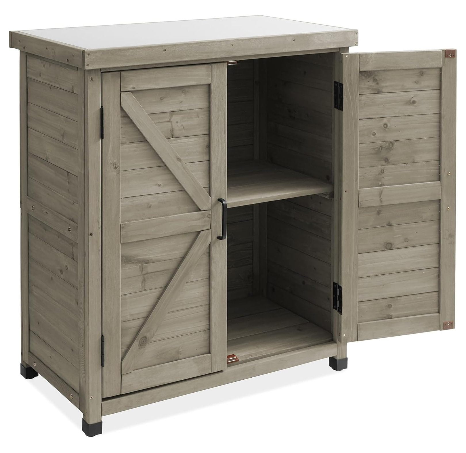 Outdoor Garden Potting with Metal and Storage Cabinet - Wooden Outdoor ...