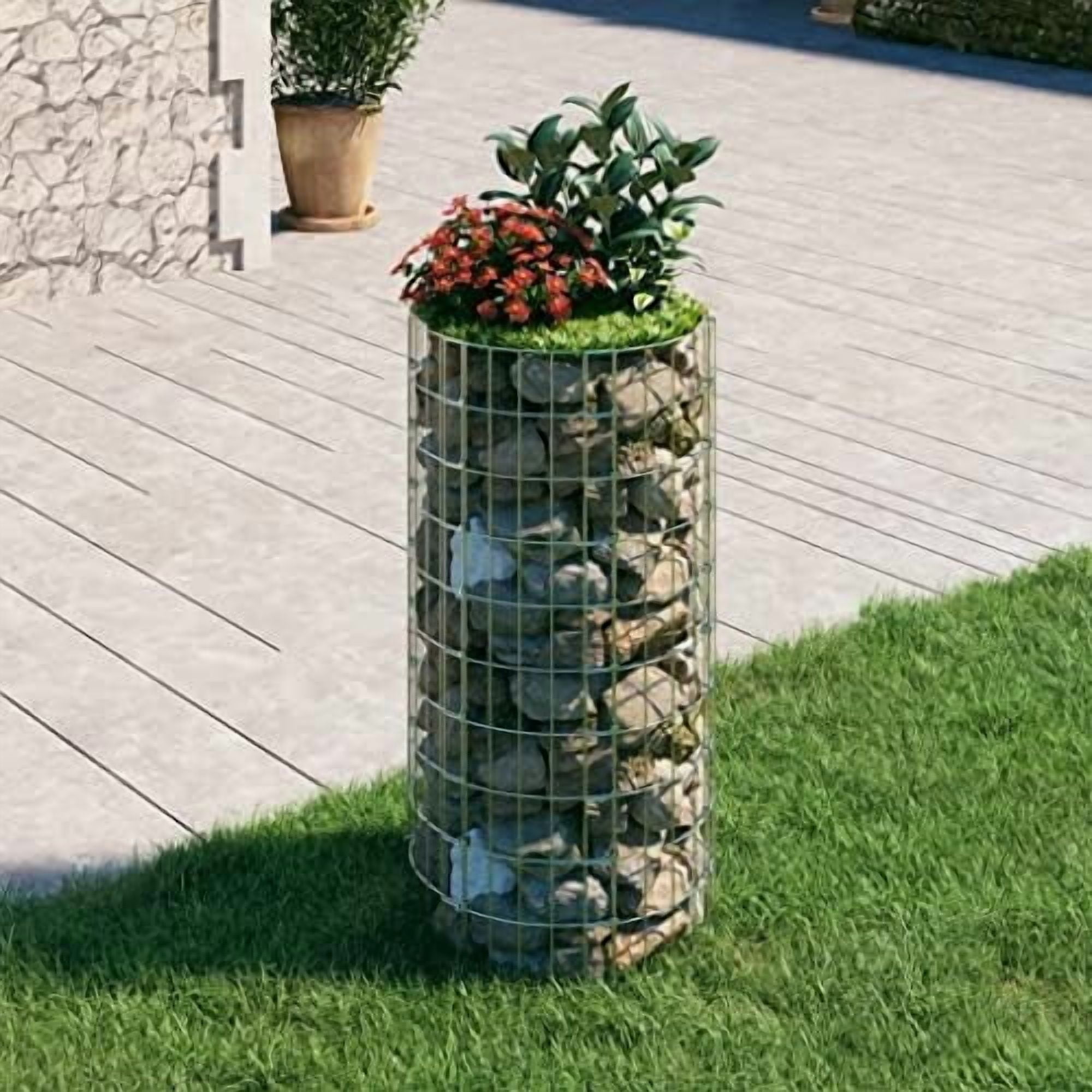 Outdoor Garden Round Gabion Basket Cage Planter Stand Patio Backyard ...