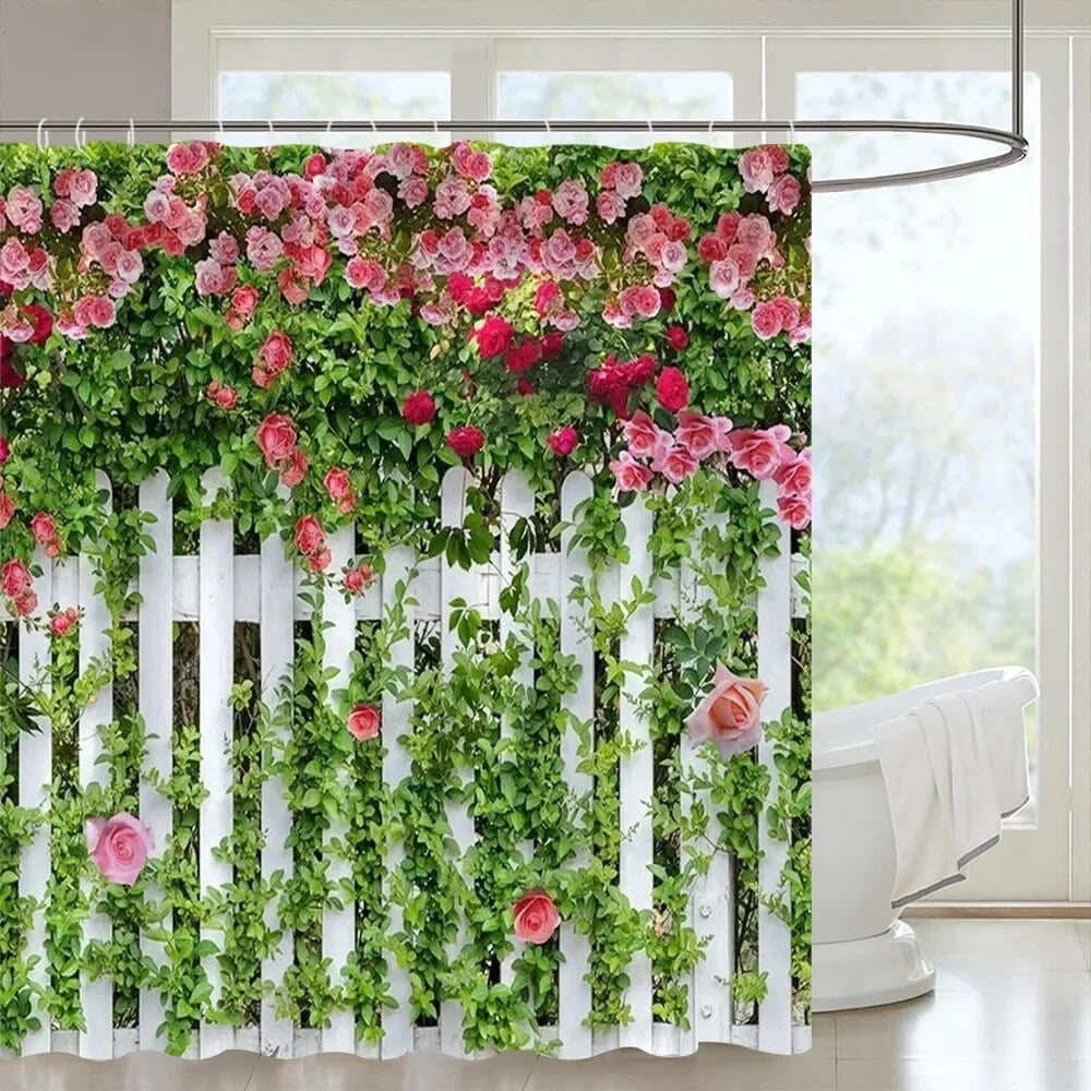 Outdoor Garden Shower Curtain Street Floral Landscape Arch Greenery ...