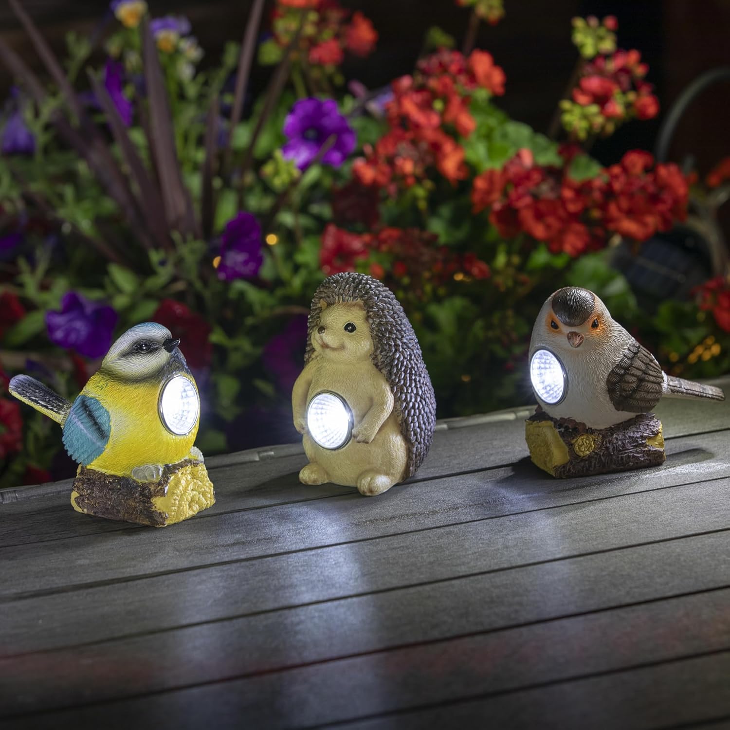 Outdoor Garden Solar Decor Light Set of 3 (2 Birds,1 Hedgehog ...