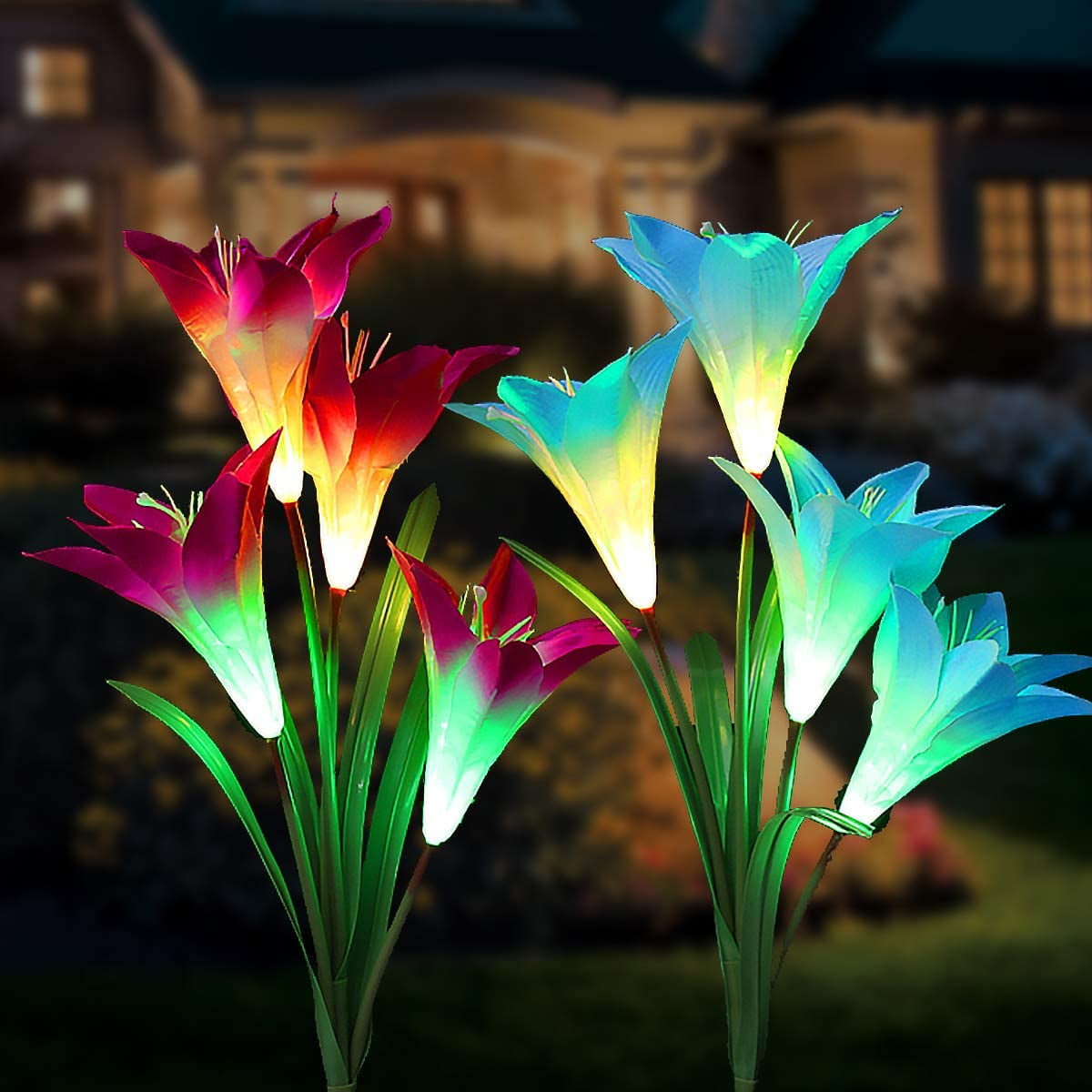 Outdoor Garden Solar Lights 8 Lily Flower Multicolor Changer LED Solar ...