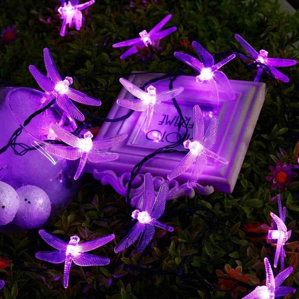 Outdoor Garden Solar String Lights, 4.8m 20LED Solar Garden Dragonfly String Lights Dragonfly ...