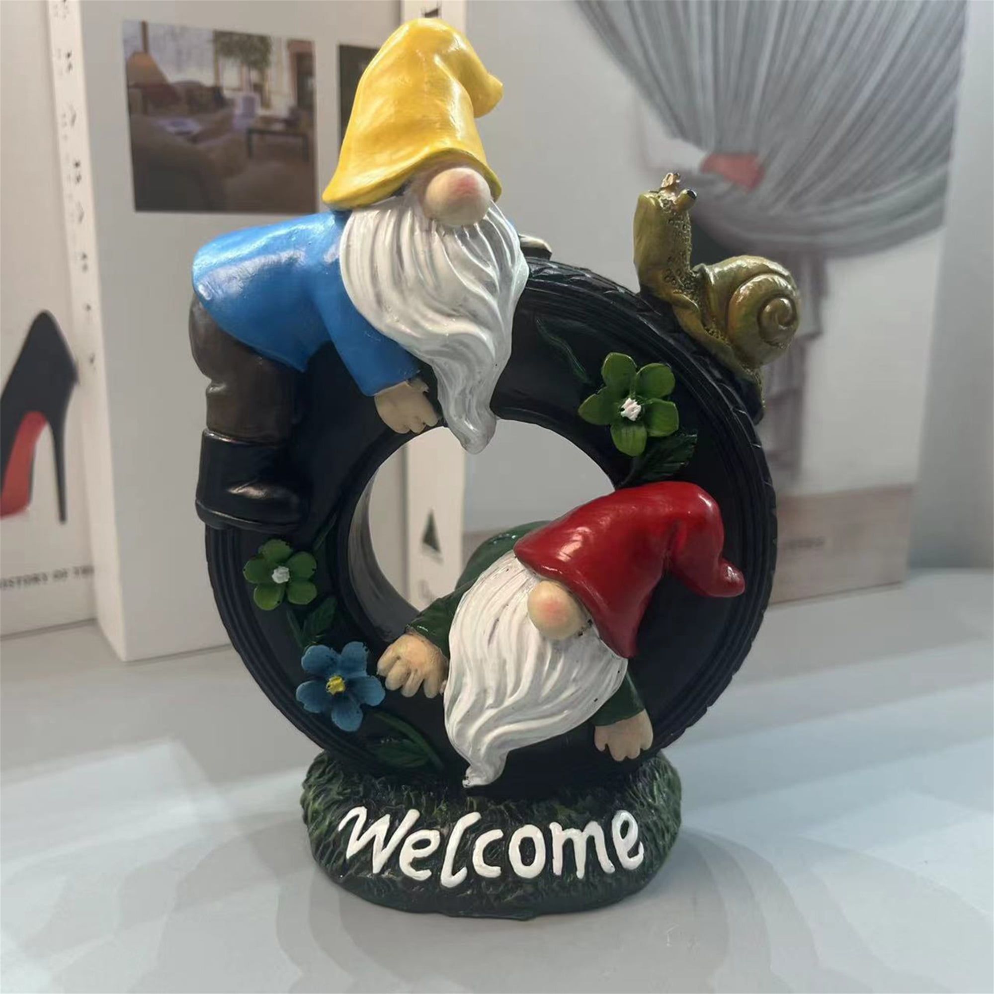 Outdoor Garden Statues Resin Gnomes Tire Welcome Yard Figurine Ornament ...