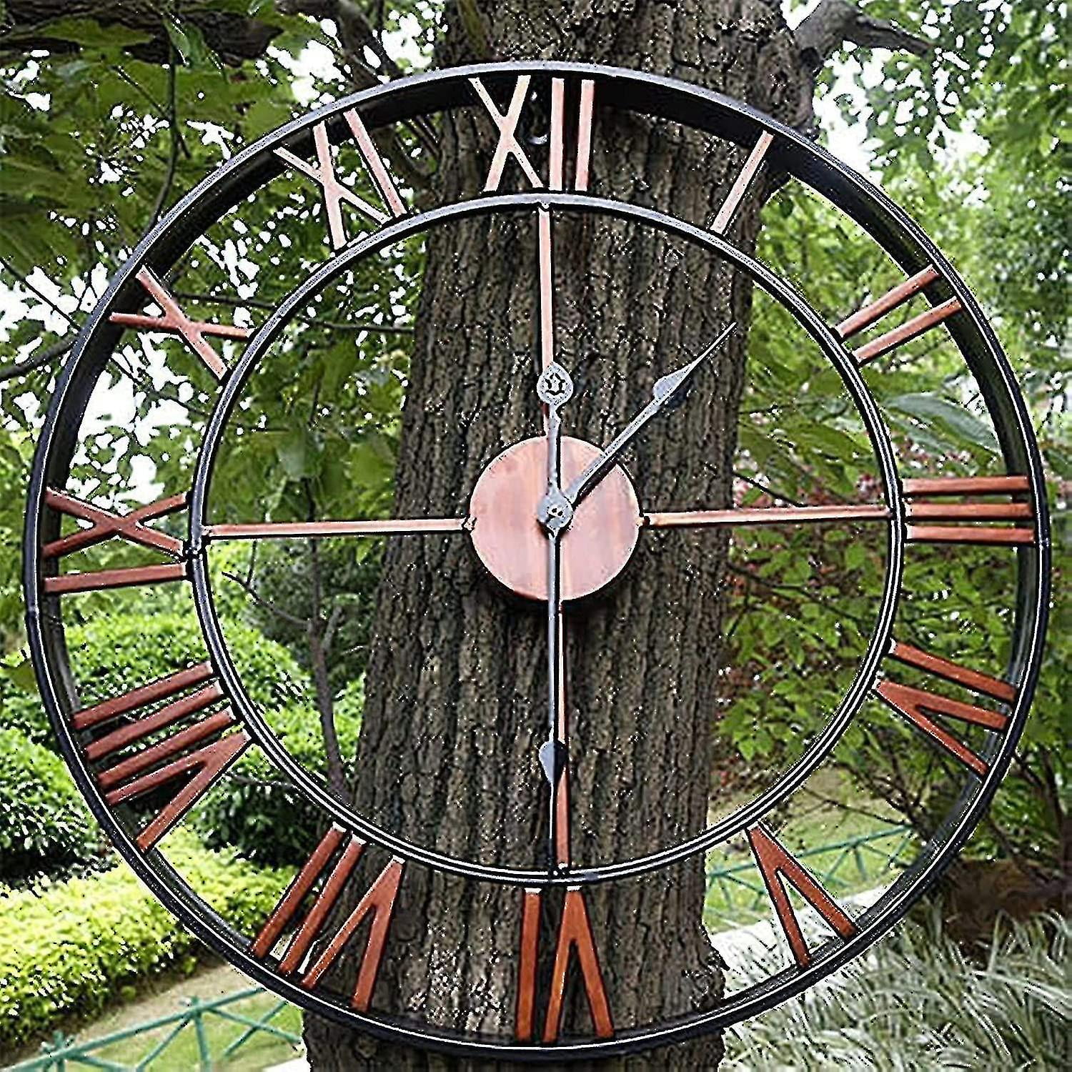 Outdoor Garden Wall Clock Large Roman Numeral Garden Clock Outdoor Iron ...