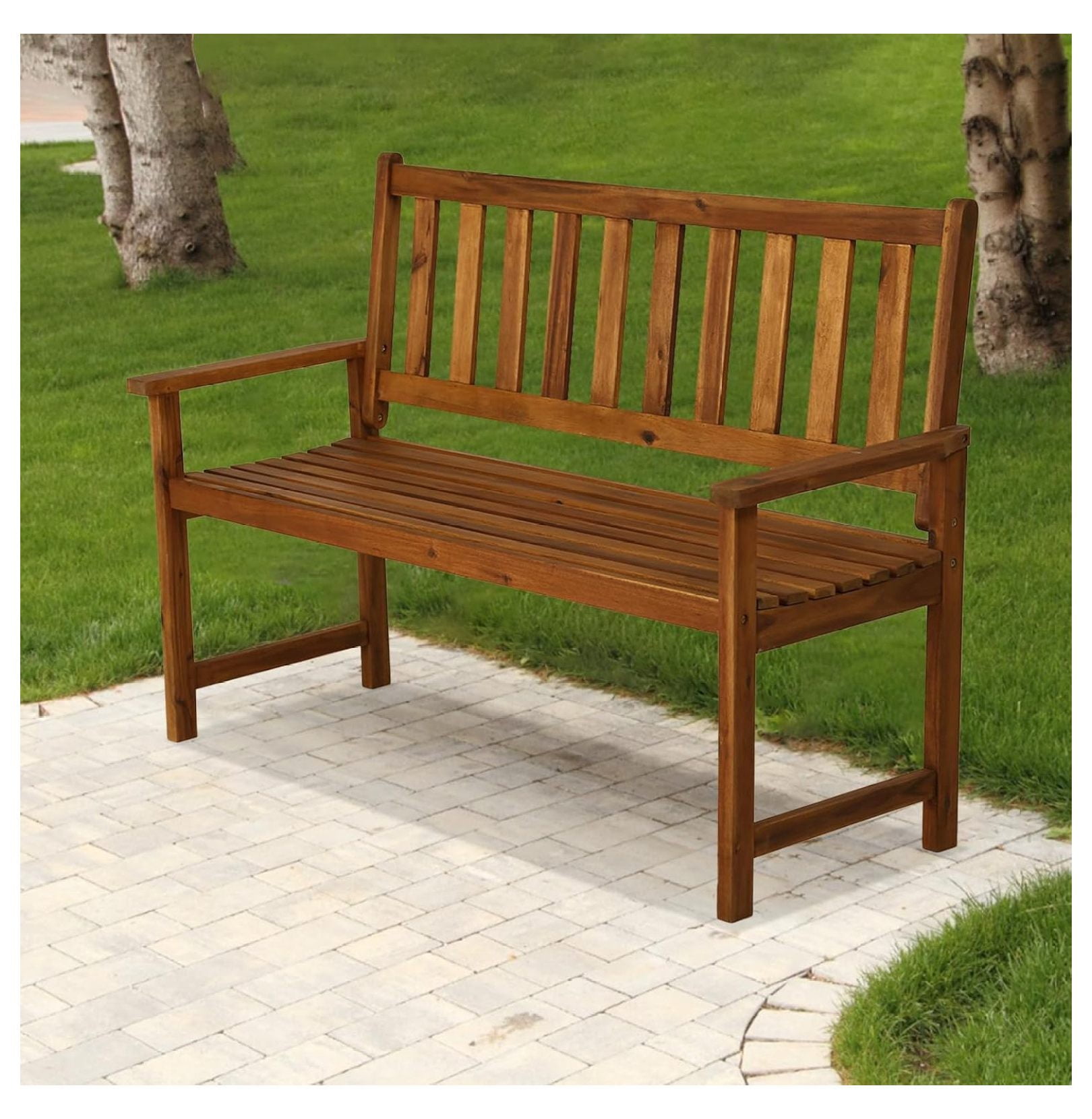 Outdoor Garden Wooden ,2-Person Garden with Back and armrest, Wood ...