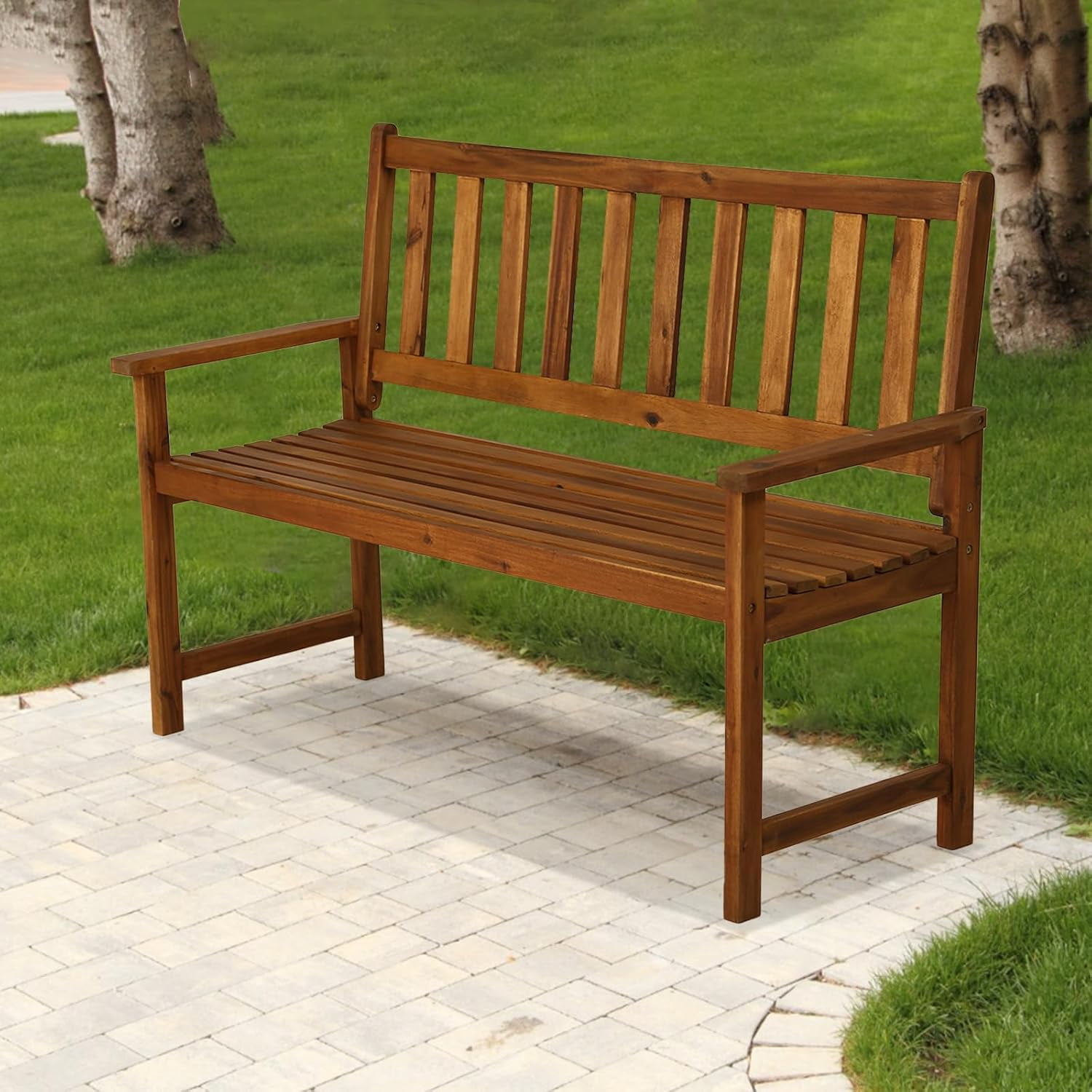 Outdoor Garden Wooden Bench,2-Person Garden Bench with Back and armrest ...