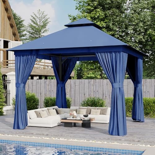 Outdoor Gazebo for Patio 10x10, Metal Frame Canopy with Double Roofs ...