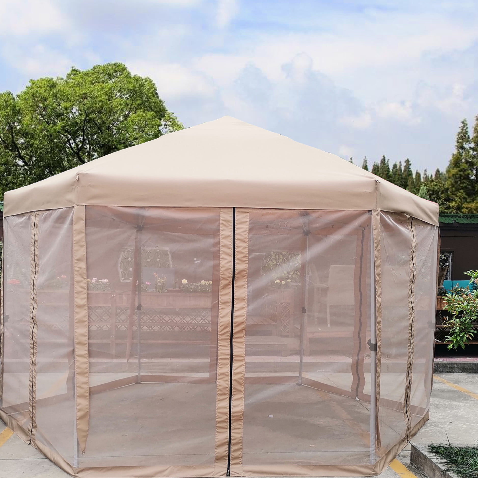 Outdoor Gazebo With Breathable Mesh And Storage Compartment Roof Rust ...