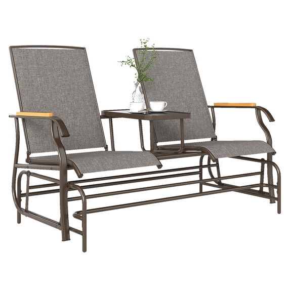 Outdoor Glider Bench 2-Person, Patio Swing Loveseat with Table, Steel ...