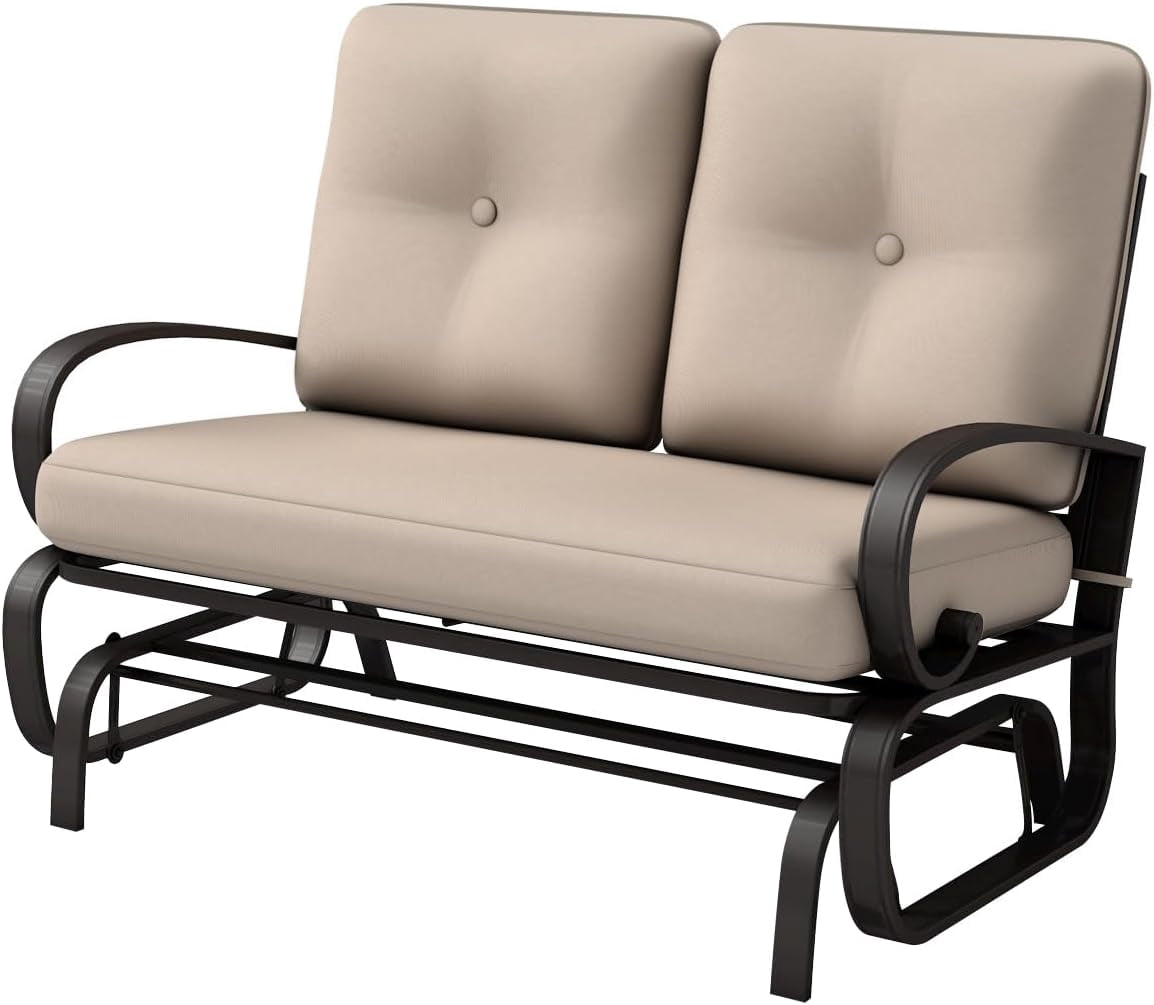 Outdoor Glider Bench, Patio 2 Person Loveseat with Removable Cushion ...