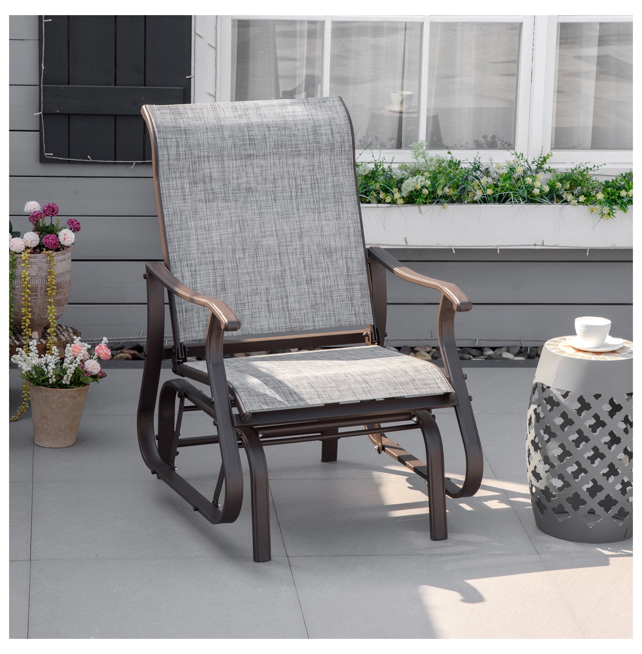 Outdoor Glider Chair, Patio Gliders for Outside with Steel Frame, Mesh ...