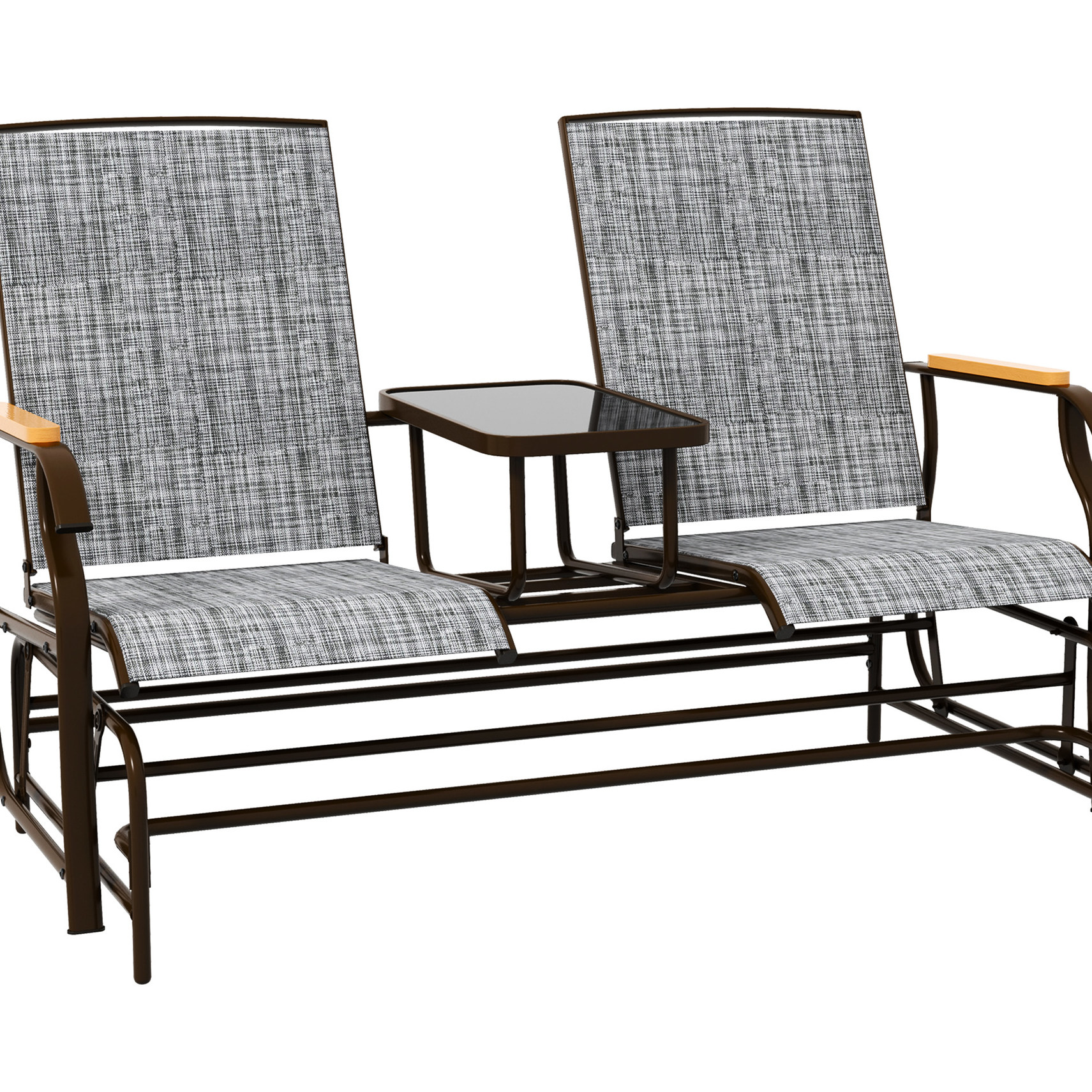 Outdoor Glider Loveseat with Mesh Seats and Tempered Glass Table, Gray ...