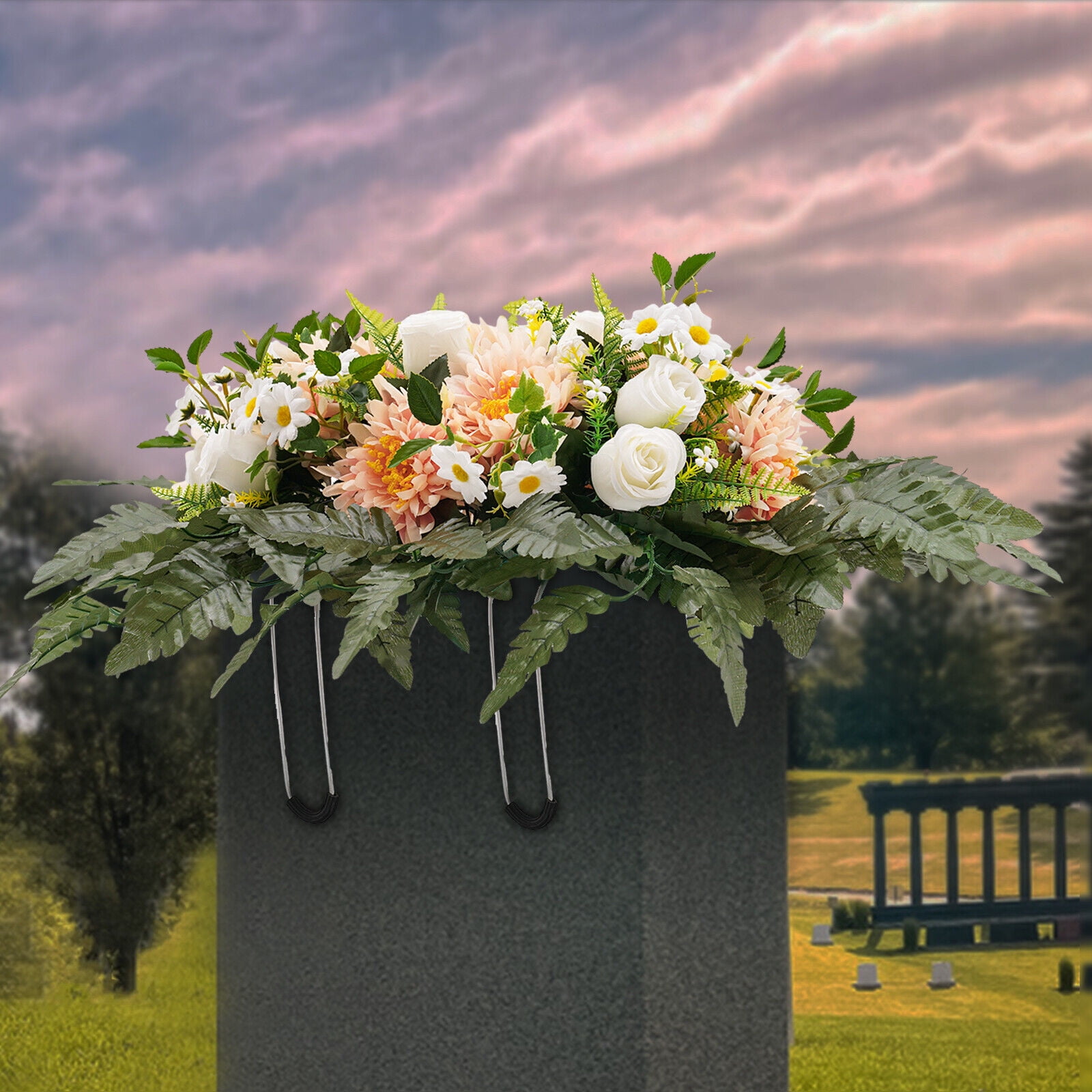 Outdoor Grave Decorations, Artificial Realistic Flowers for Headstone ...
