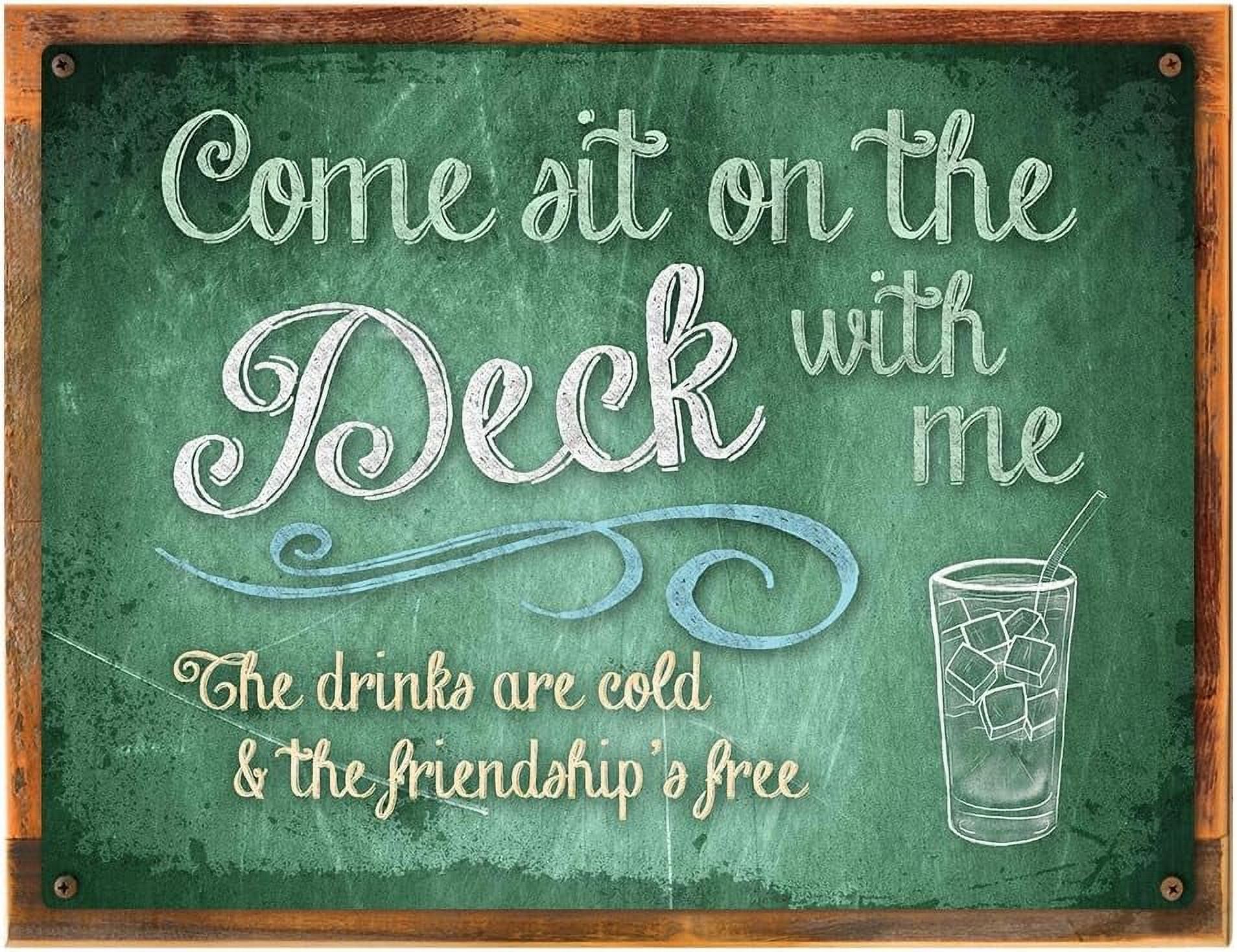Outdoor Green, Chalk-look Sit on the Deck 12"x16" Metal Sign, Deck ...