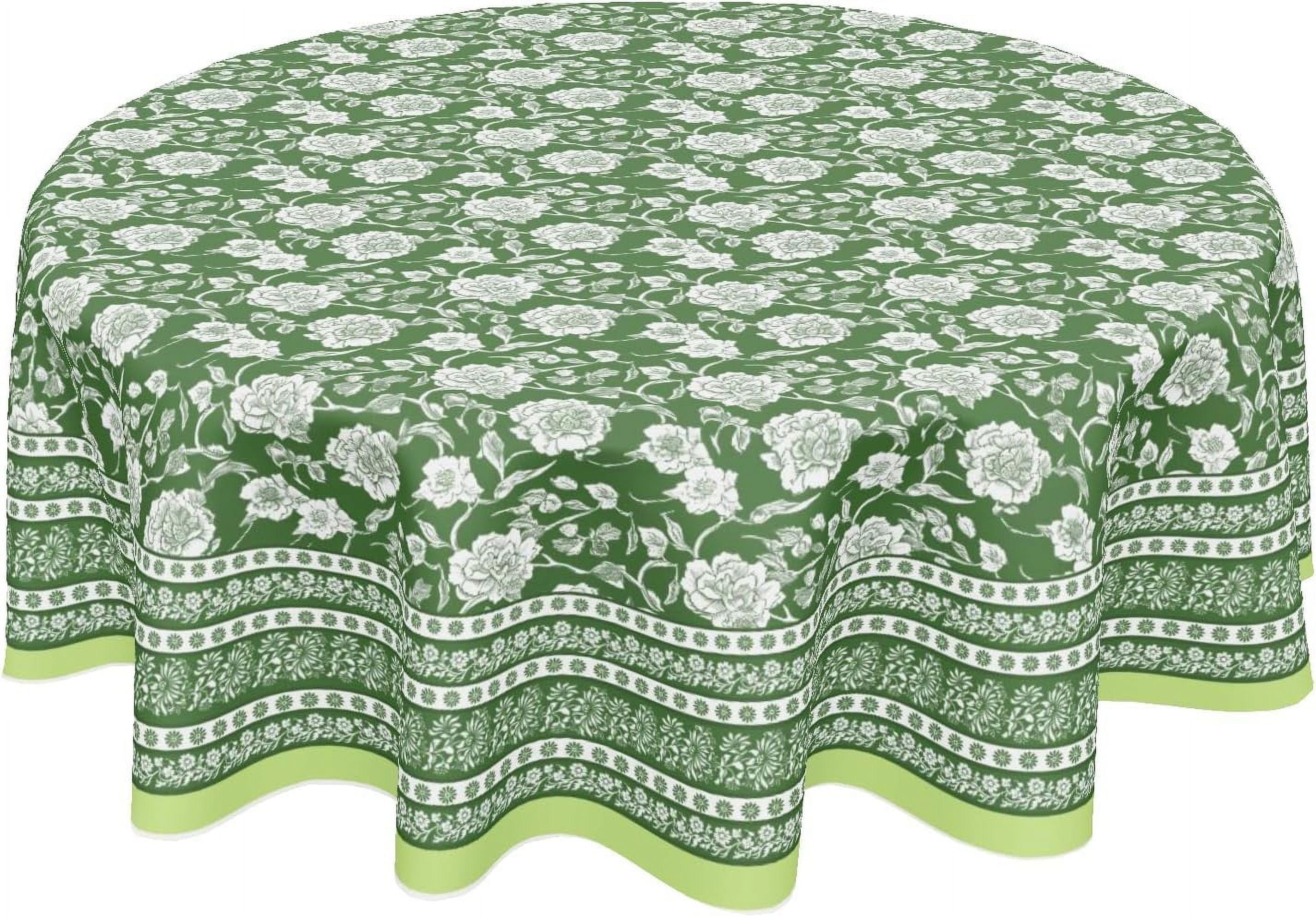 Outdoor Green Tablecloth Round 60 Inch White Floral Chinoiserie Table ...