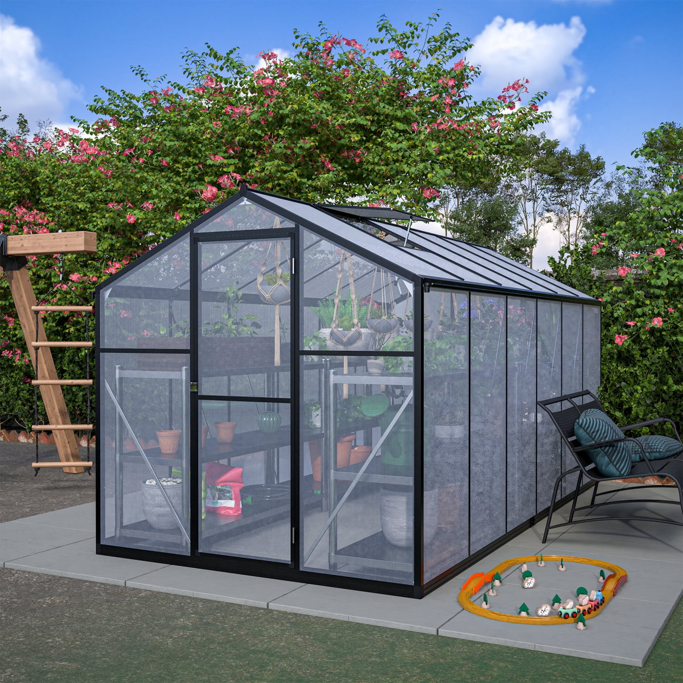 Outdoor Greenhouse, 6x12x6 FT Polycarbonate Green Houses with Roof Vent ...