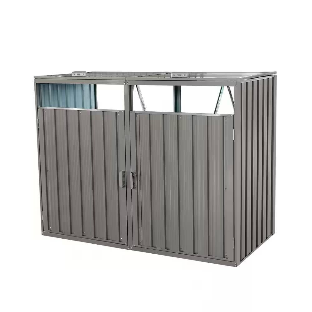 Outdoor Grey Galvanized Steel Garbage Bin Storage Shed - Holds 2 Trash ...