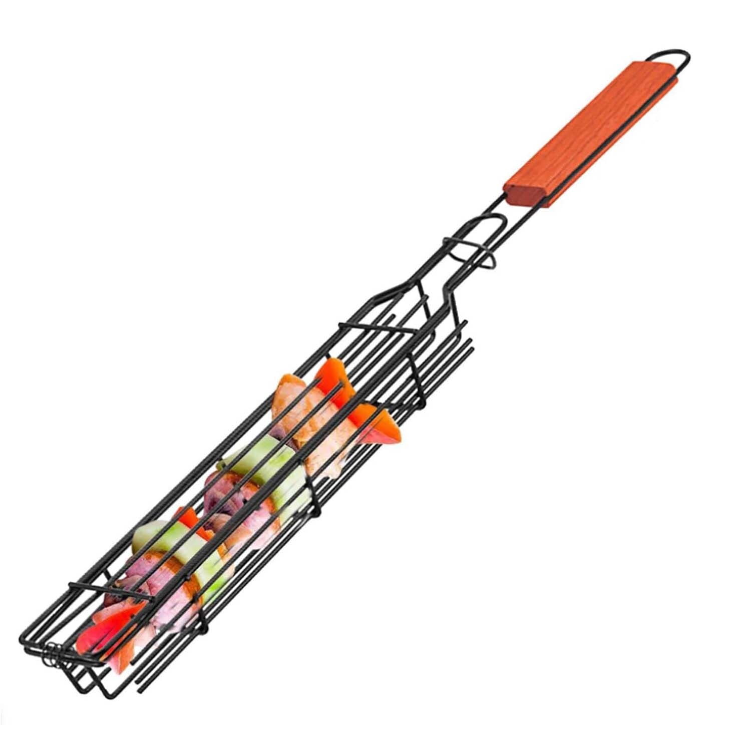 Outdoor Grill Cage with Wooden Handle, Grill Net, Hot Dog Basket, BBQ ...