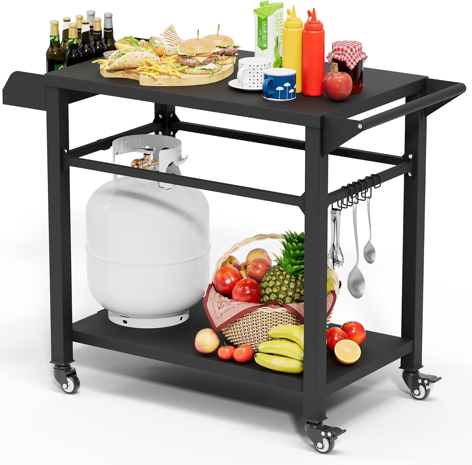 Outdoor Grill Cart, 40"x 20"Movable Grill Cart, Pizza Oven Stand Table ...