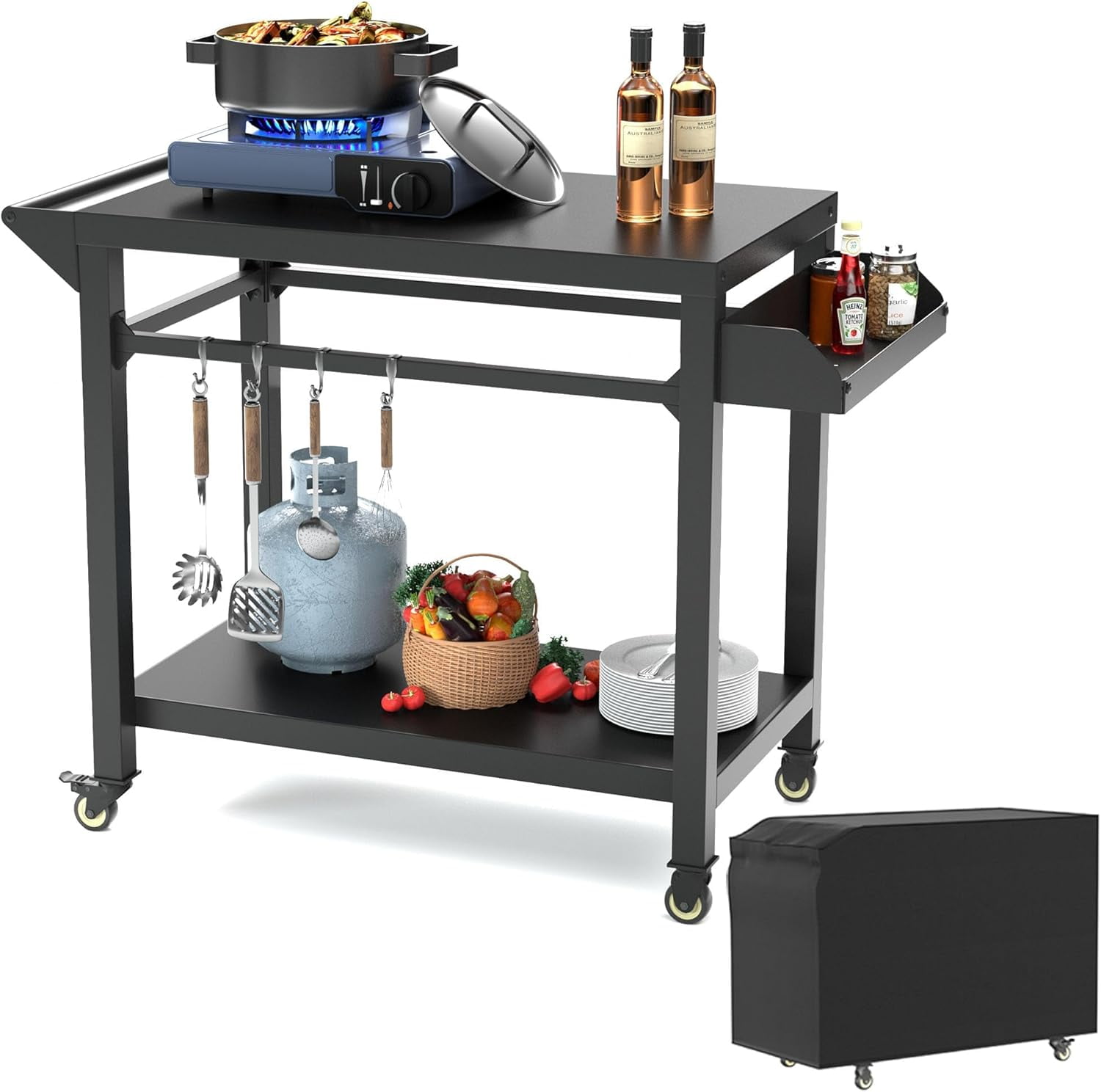 Outdoor Grill Cart, BBQ Cart with Grill Cover, Grill Carts Outdoor with ...