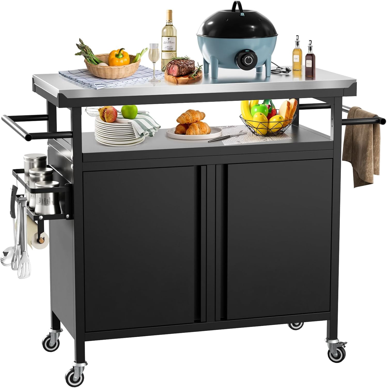 Outdoor Grill Cart Bar Cart with Storage Cabinet for Grilling ...