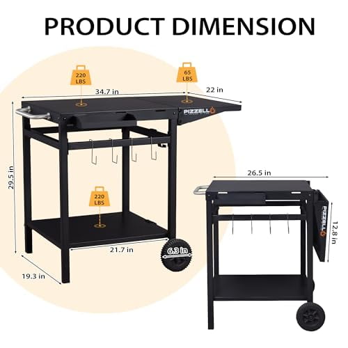 Outdoor Grill Cart Double-Shelf Grill Table Foldable Tabletop Movable ...