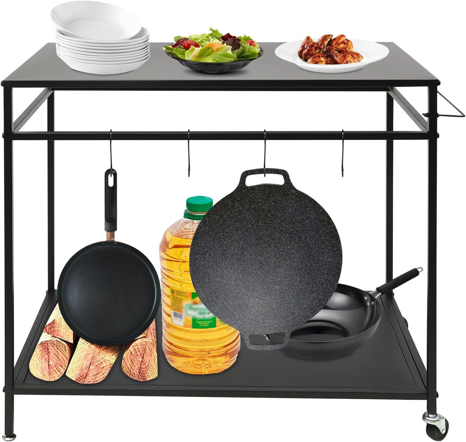 Outdoor Grill Cart Double-Shelf Movable Cooking Table, Outdoor Dining ...