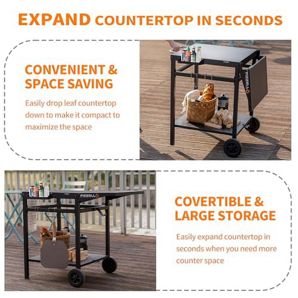 Outdoor Grill Cart Double-Shelf Grill Table Foldable Tabletop Movable ...