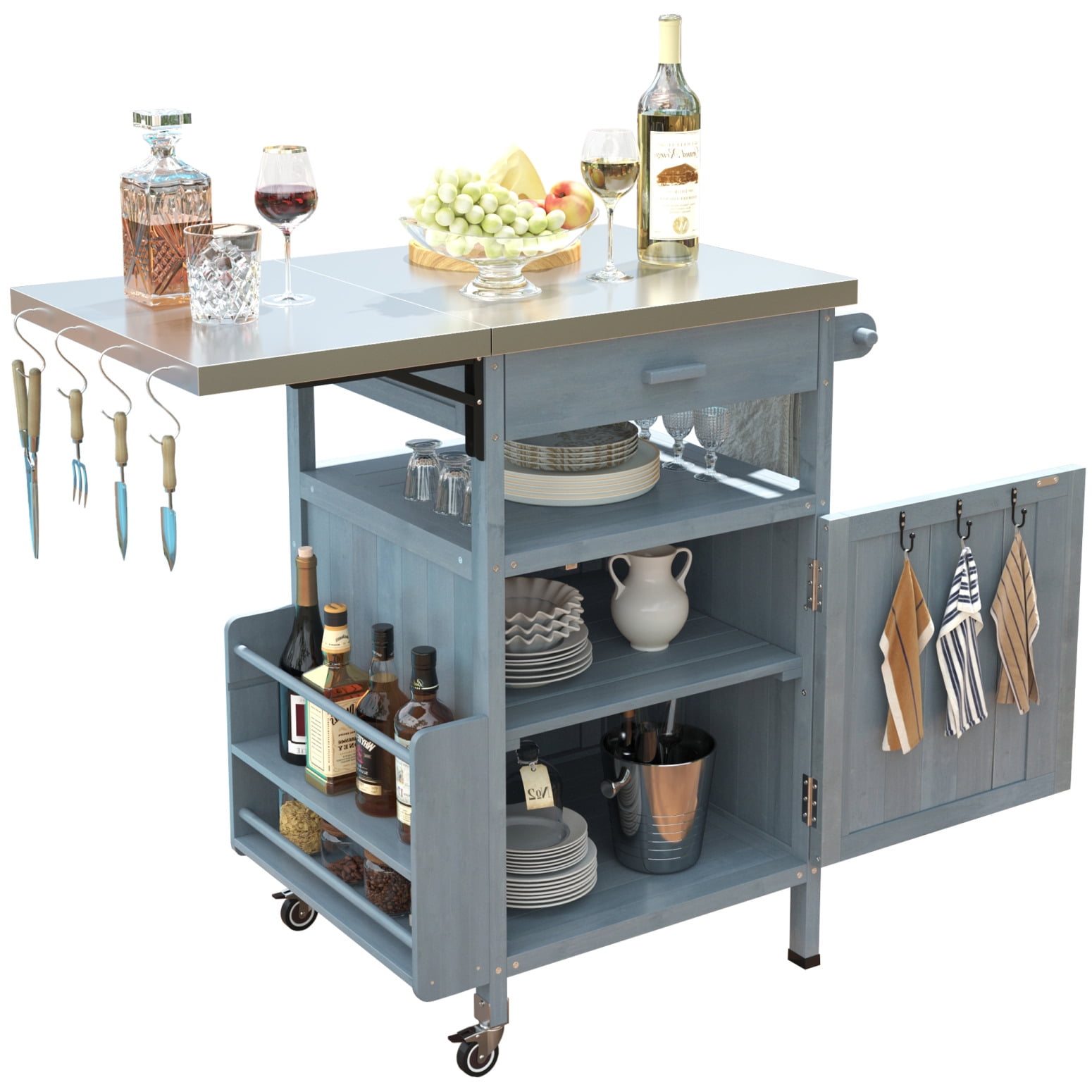 Outdoor Grill Cart with Drop Leaf, Stainless Steel Tabletop Outdoor ...