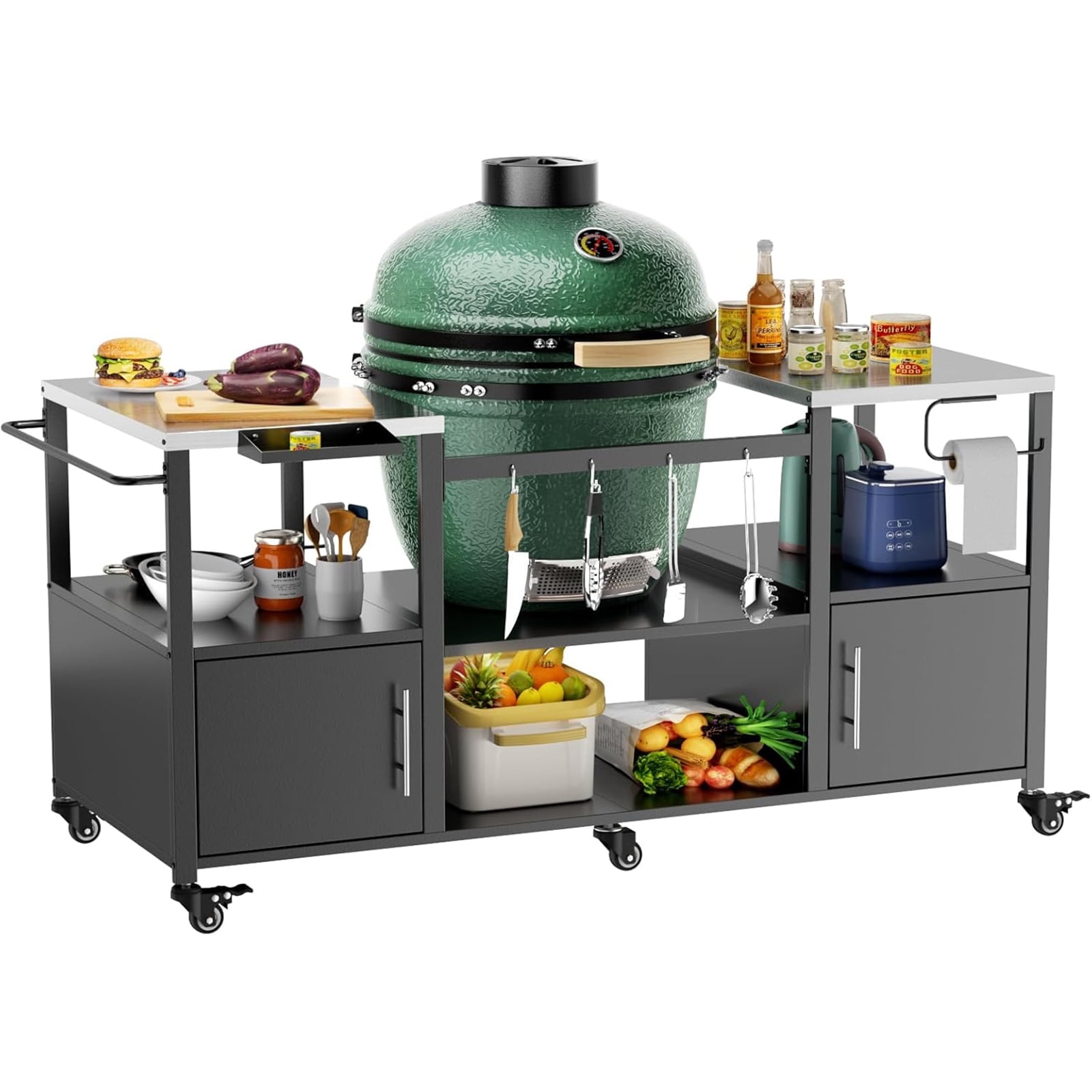 Outdoor Grill Cart, Heavy Duty Grill Station Prep Table with Storage ...