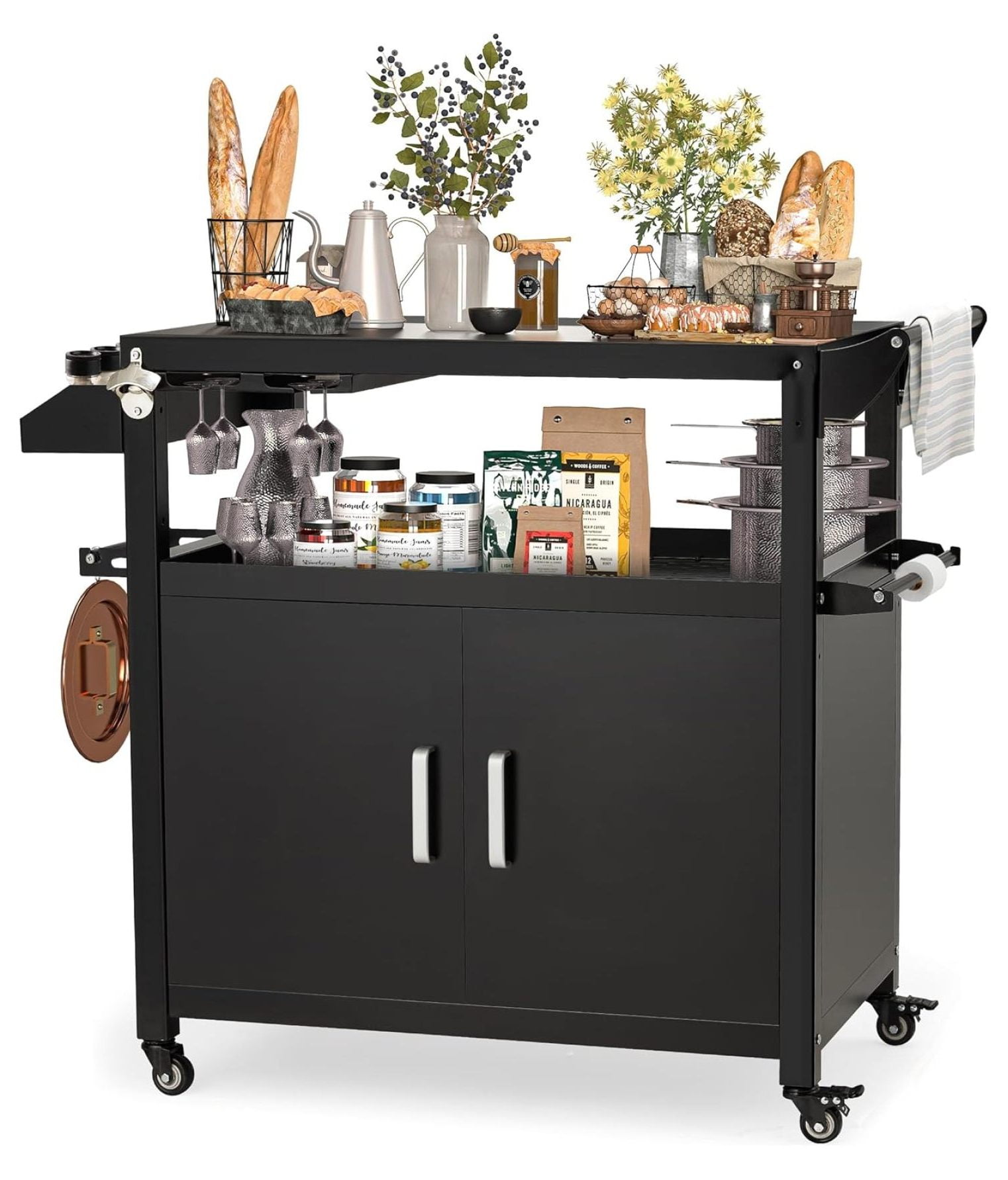 Outdoor Grill Cart Kitchen Storage Cabinets Island with Wheels Buffet ...