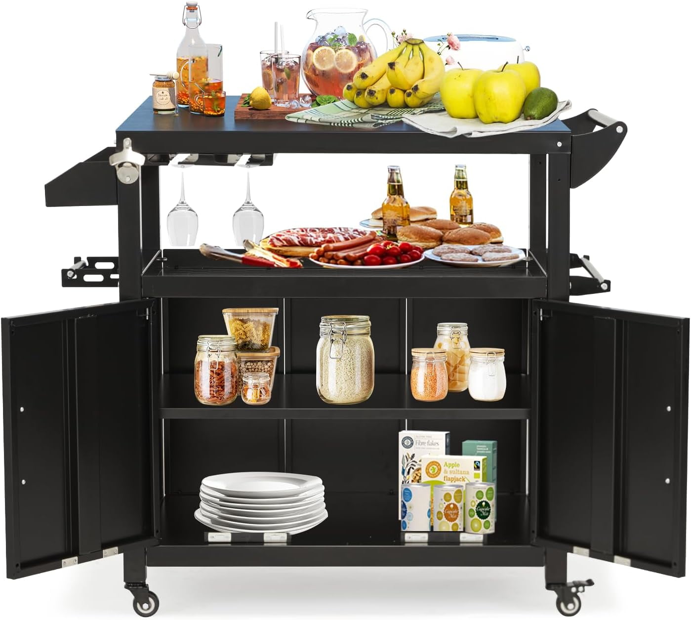 Outdoor Grill Cart Kitchen Storage Cabinets Island with Wheels Kitchen ...