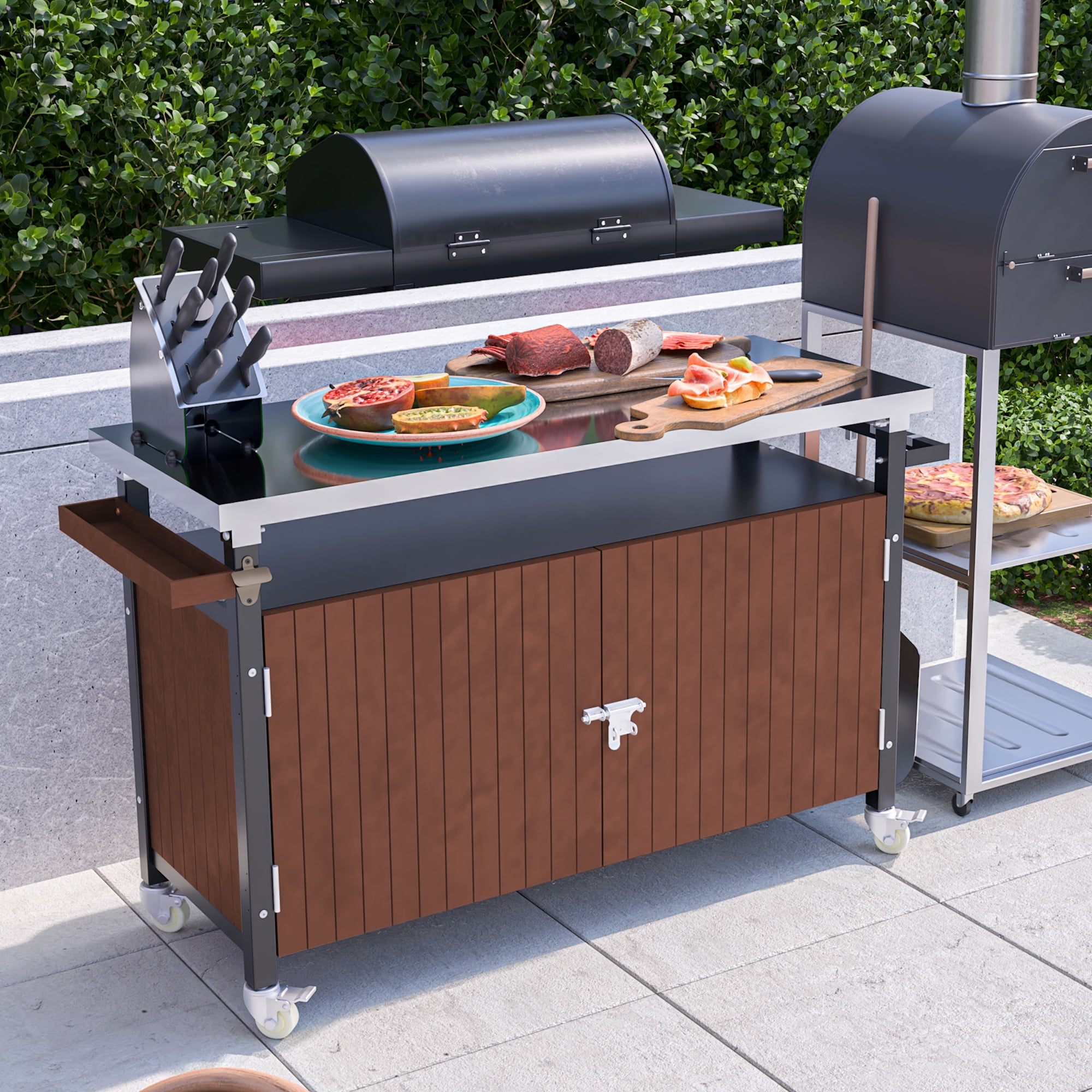 Outdoor Grill Cart, Movable Food BBQ Prep Table With Stainless Steel ...