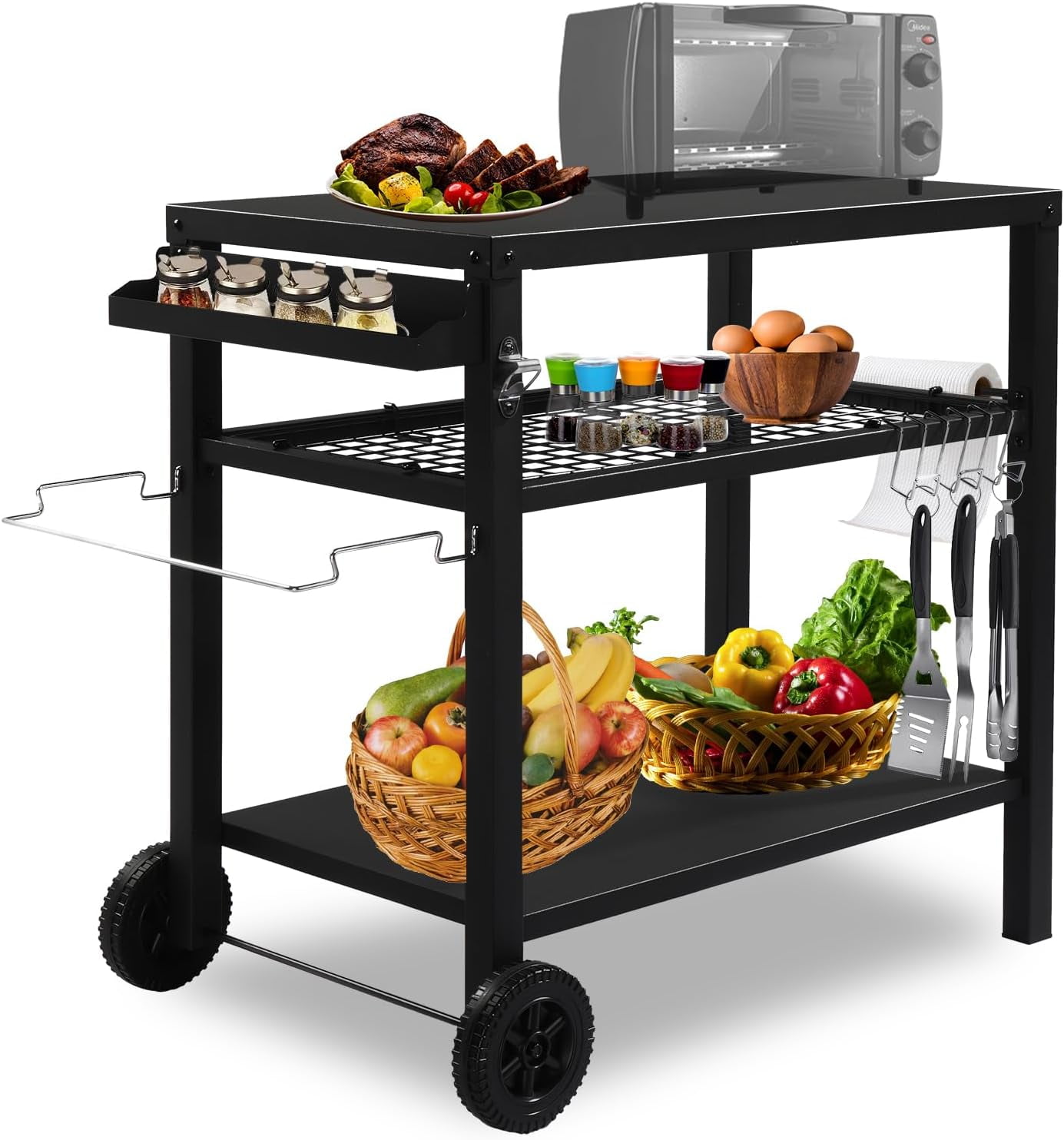 Outdoor Grill Cart, Movable Food Prep and Work Cart Table, Pizza Oven ...