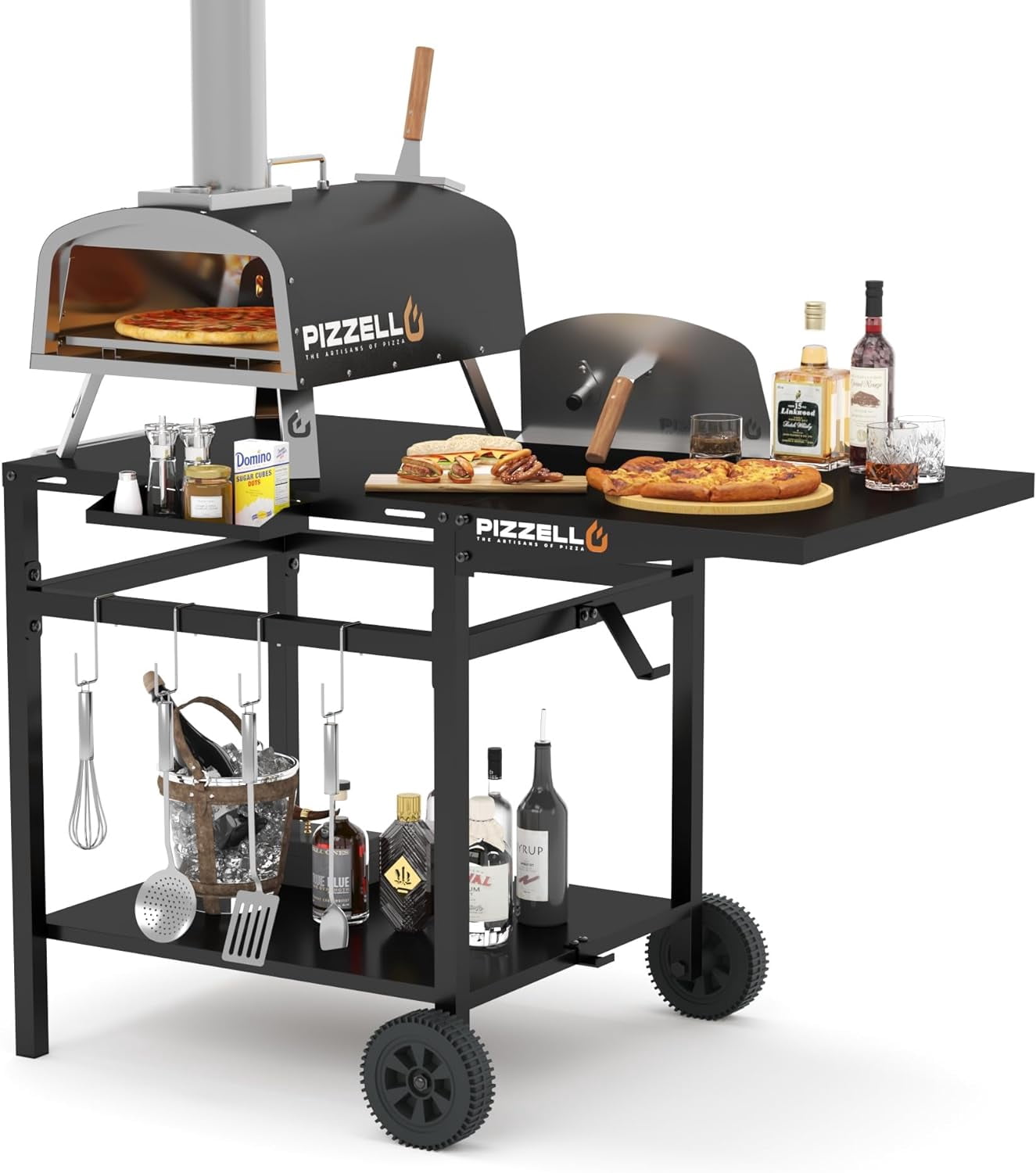 Outdoor Grill Cart Movable Pizza Oven Table Stand Double-Shelf Trolley ...