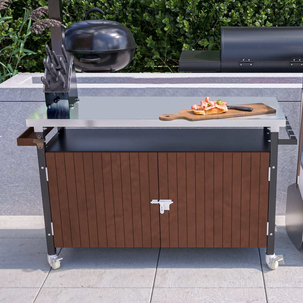 Outdoor Grill Cart, Patio Kitchen Island with Stainless Steel Tabletop ...