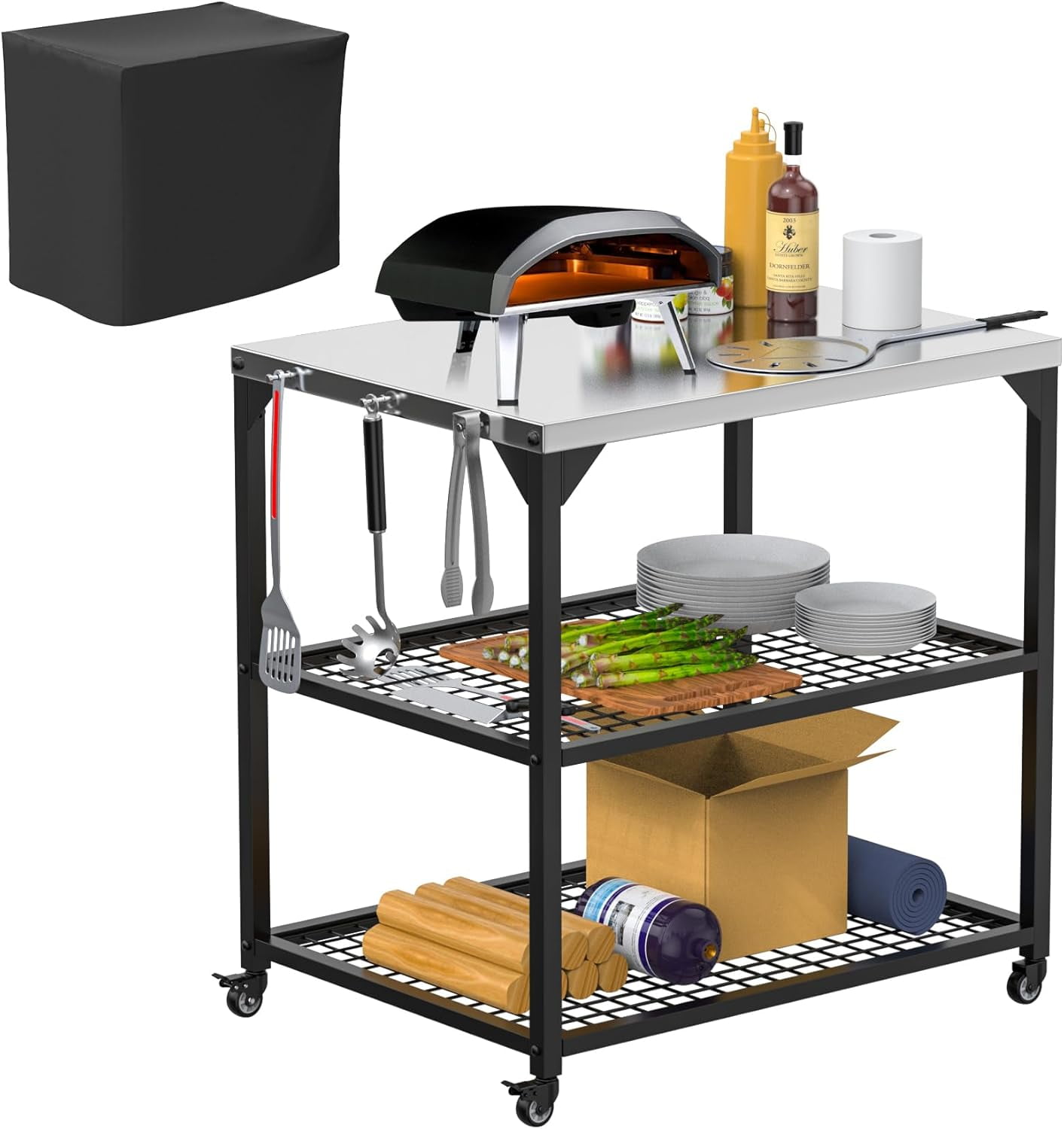Outdoor Grill Cart Pizza Oven Table 31 x 24 x 35 Inch for Ninja Ooni ...