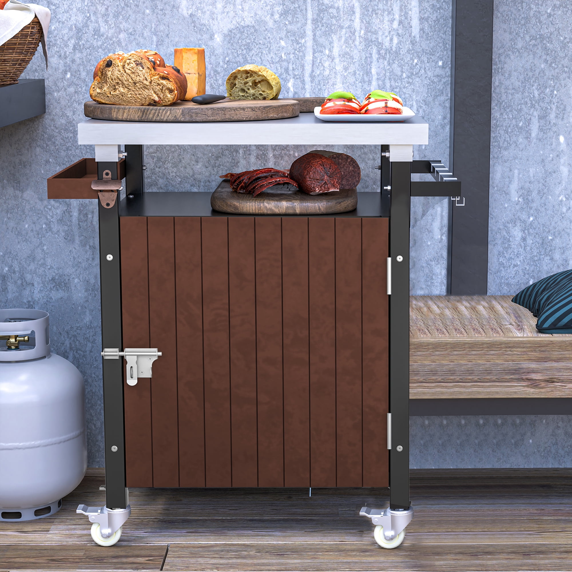 Outdoor Grill Cart with Stainless Steel Tabletop - Mobile Bbq Serving ...