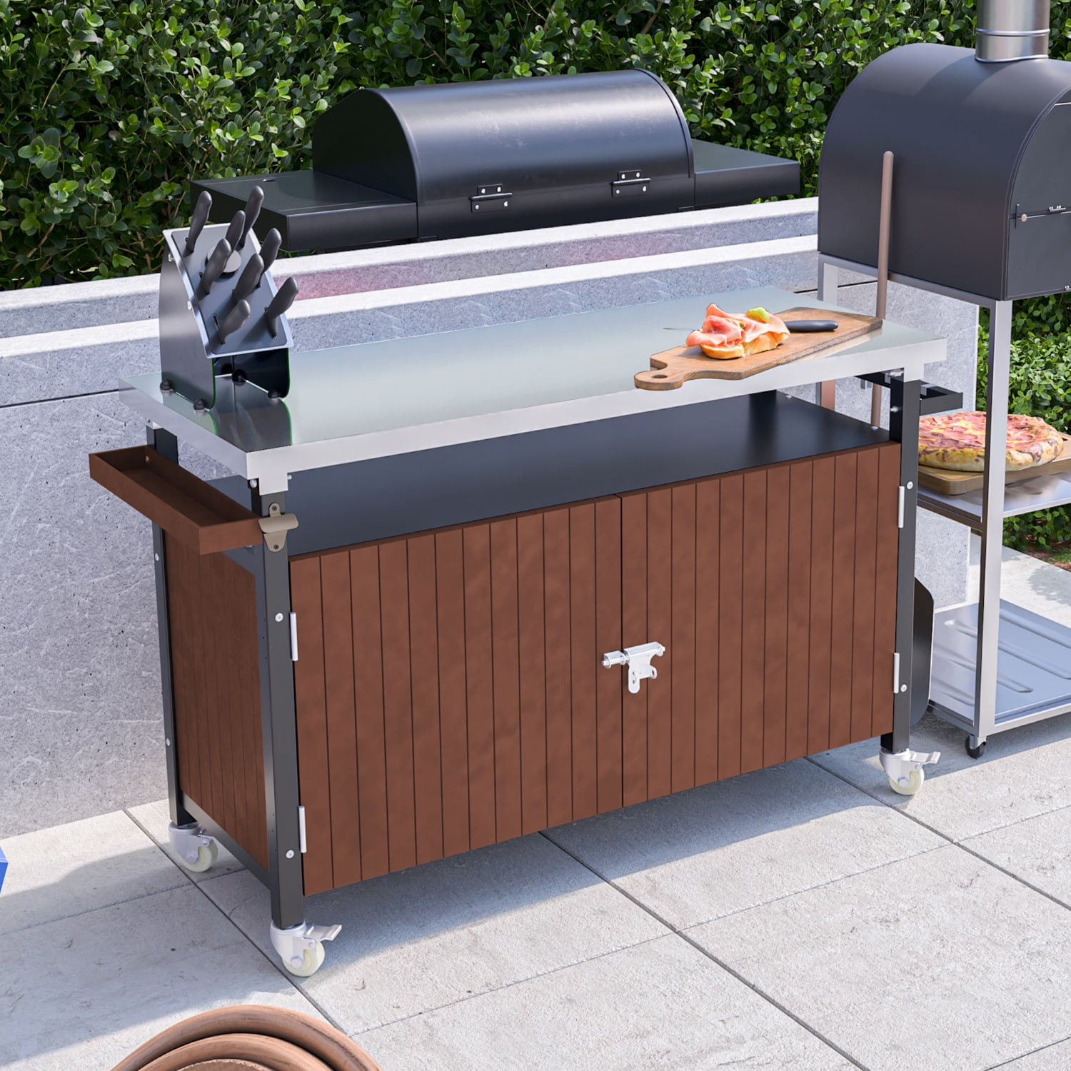 Outdoor Grill Cart with Stainless Steel Tabletop, Storage, Patio ...