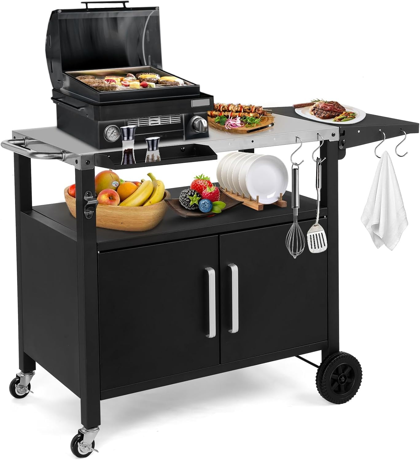 Outdoor Grill Cart with Storage, Rolling Outdoor Bar Cart and Foldable ...