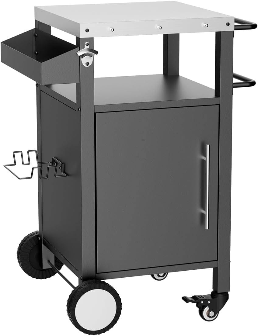 Outdoor Grill Cart with Storage, Stainless Steel Top, Movable Patio ...