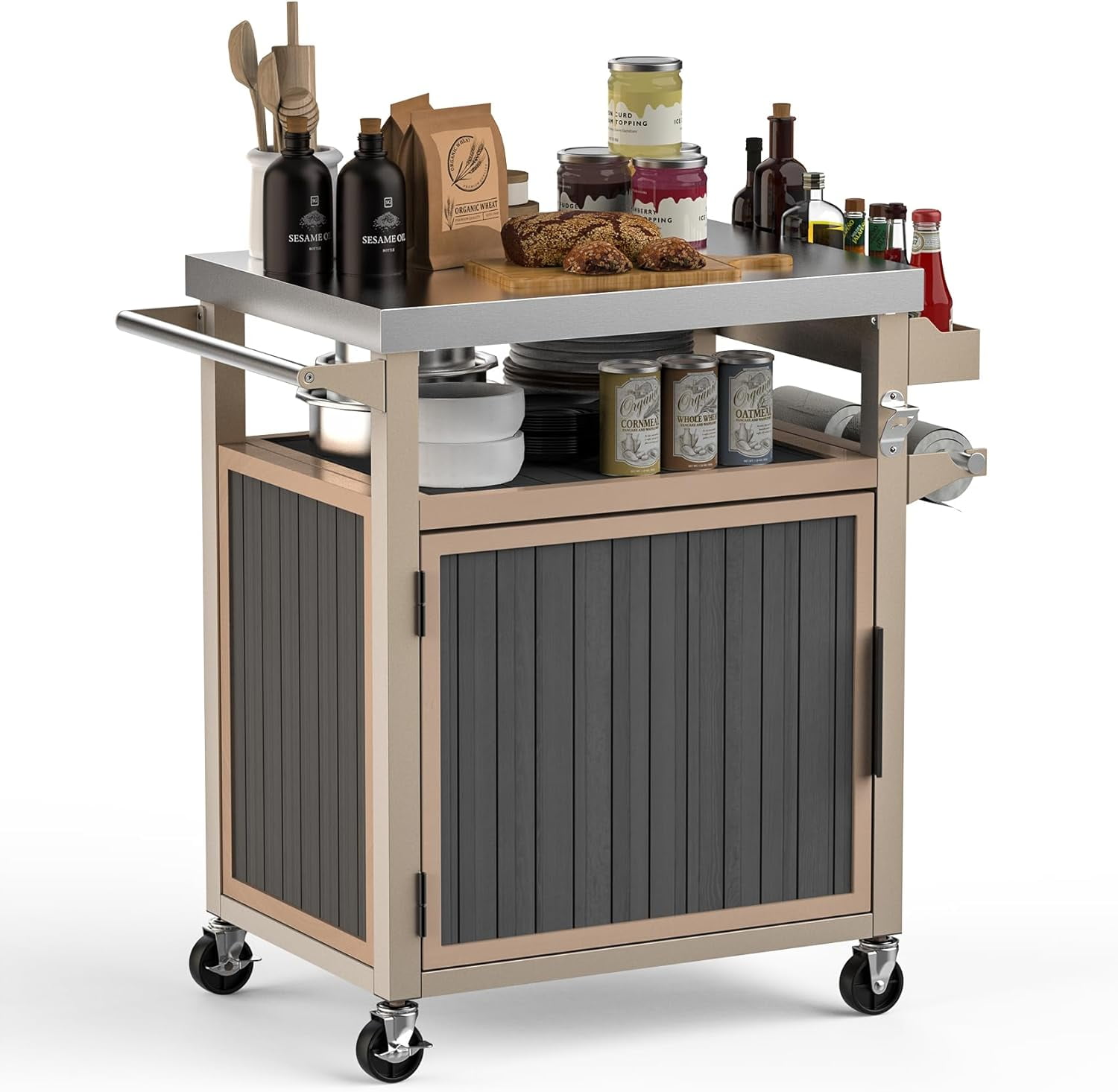 Outdoor Grill Cart with Storage on Wheels, Rolling Kitchen Island with ...