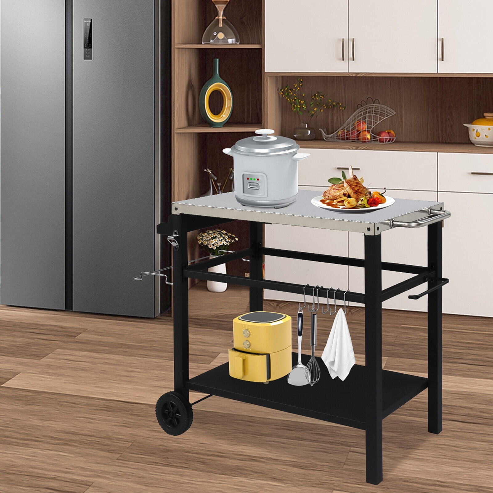 Outdoor Grill Cart Table Movable BBQ Trolley Food Prep 110 LBS Weight ...